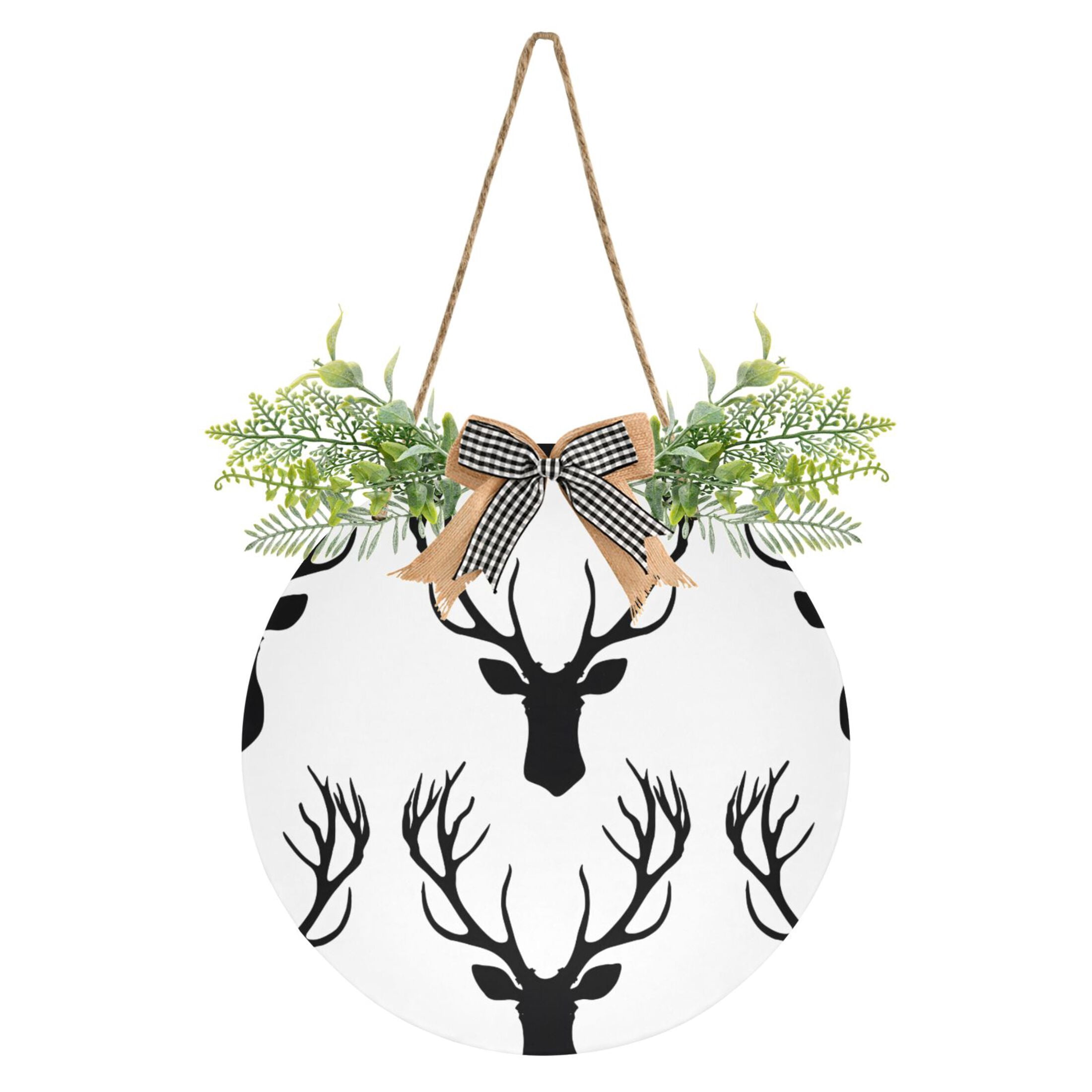 Welcome Door Sign Abstract Deer Head 11.8" Round Front Entrance Hanging ...