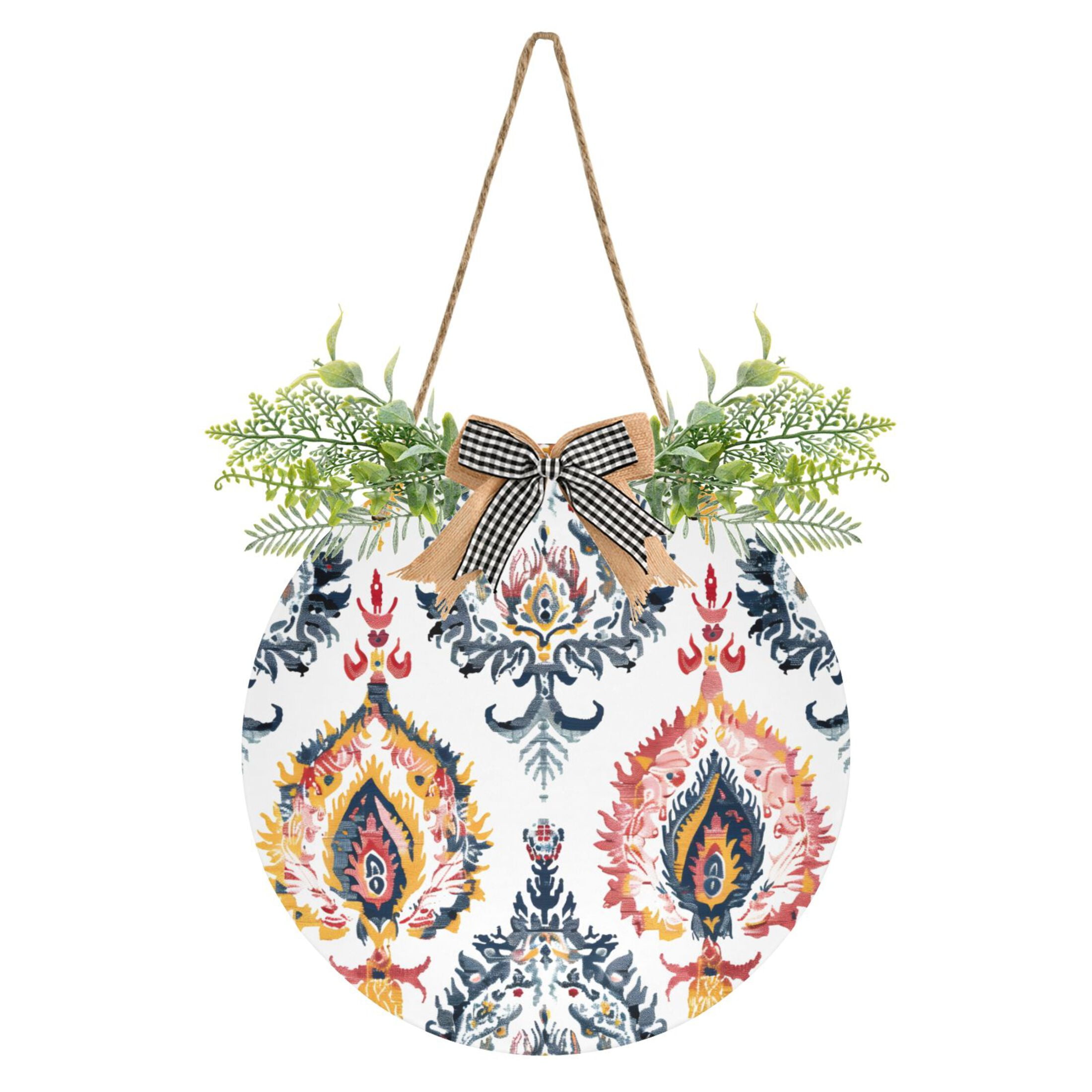 Welcome Door Sign Abstract Floral Paisley 11.8" Round Front Entrance ...