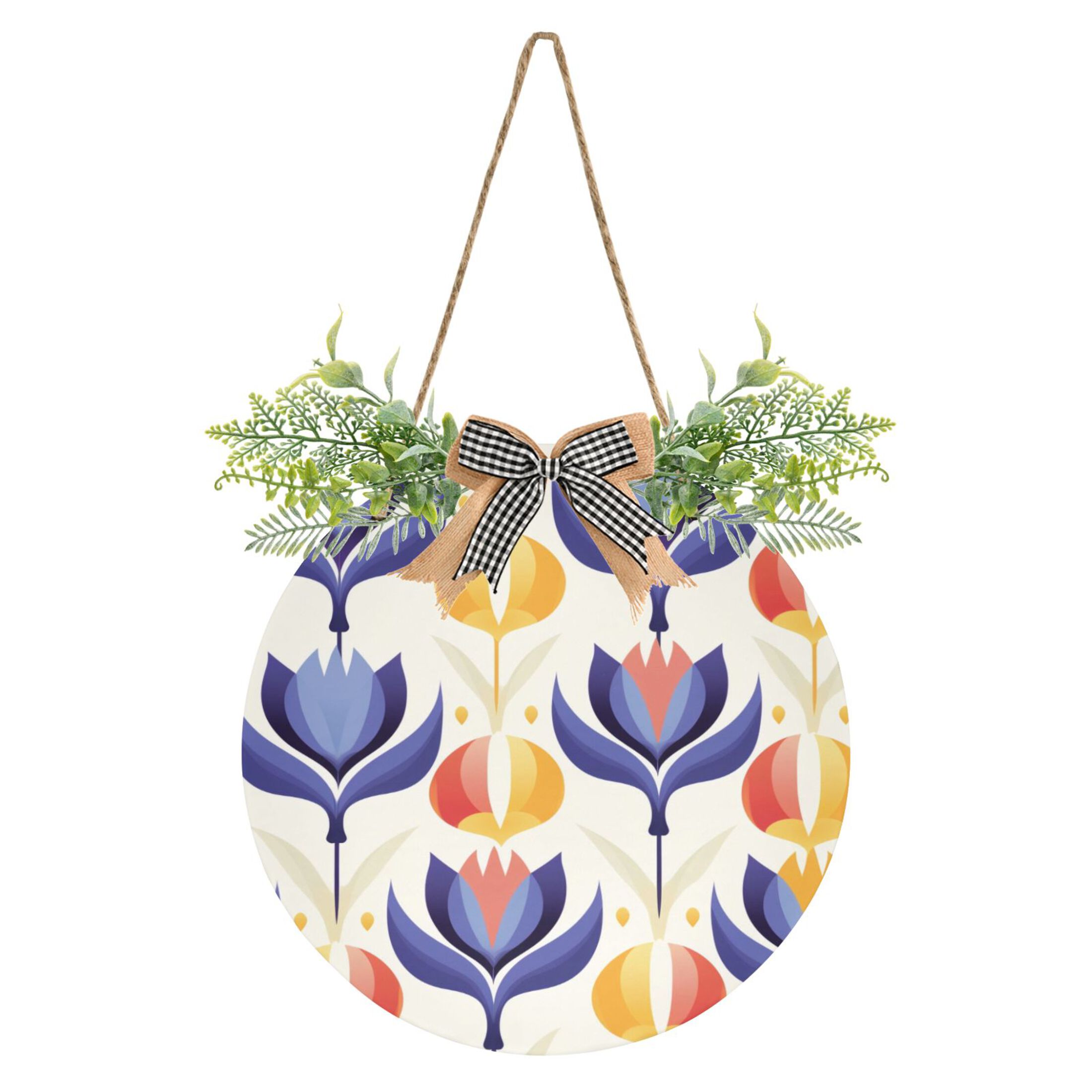 Welcome Door Sign Abstract Flower 11.8" Round Front Entrance Hanging ...