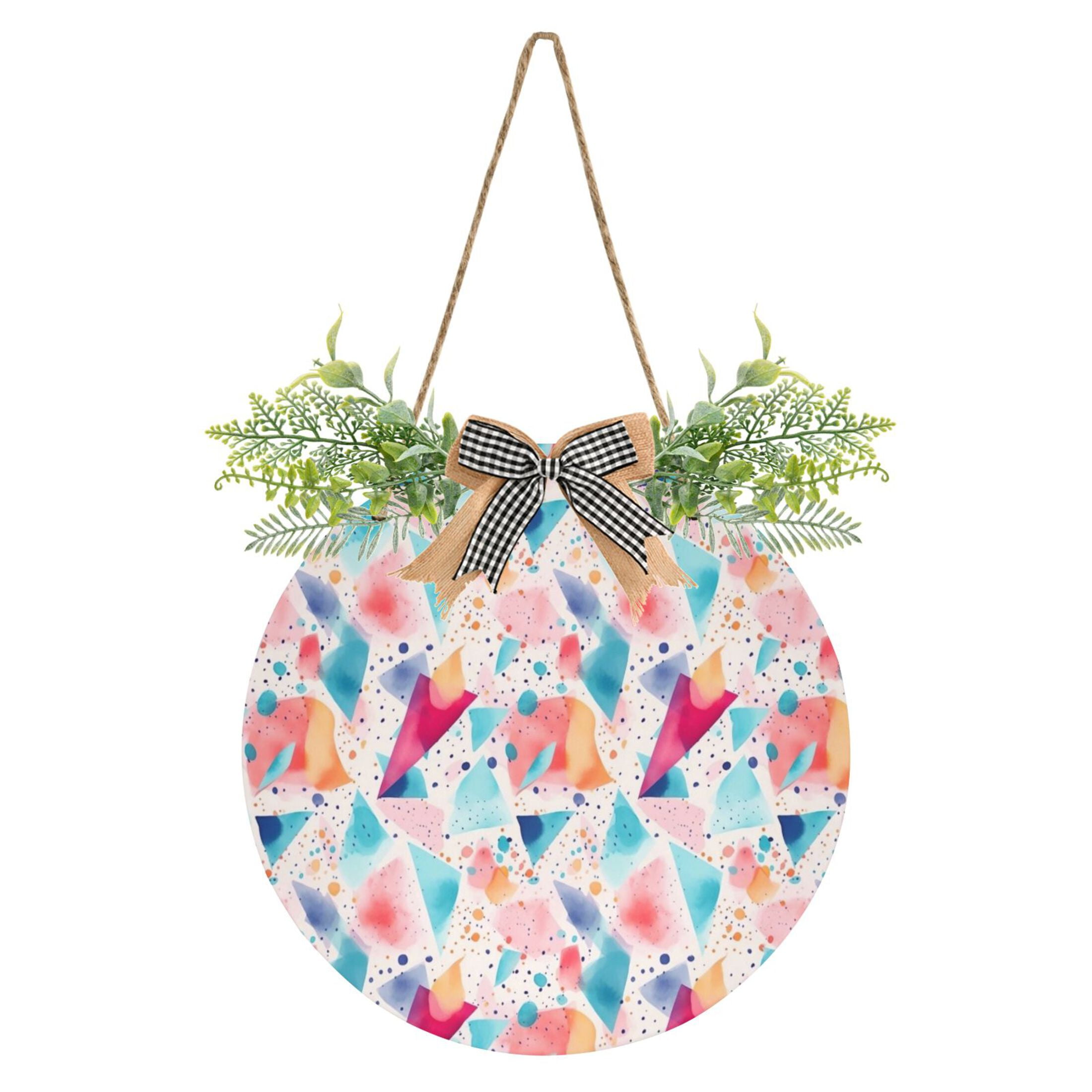 Welcome Door Sign Abstract Geometry 11.8" Round Front Entrance Hanging ...