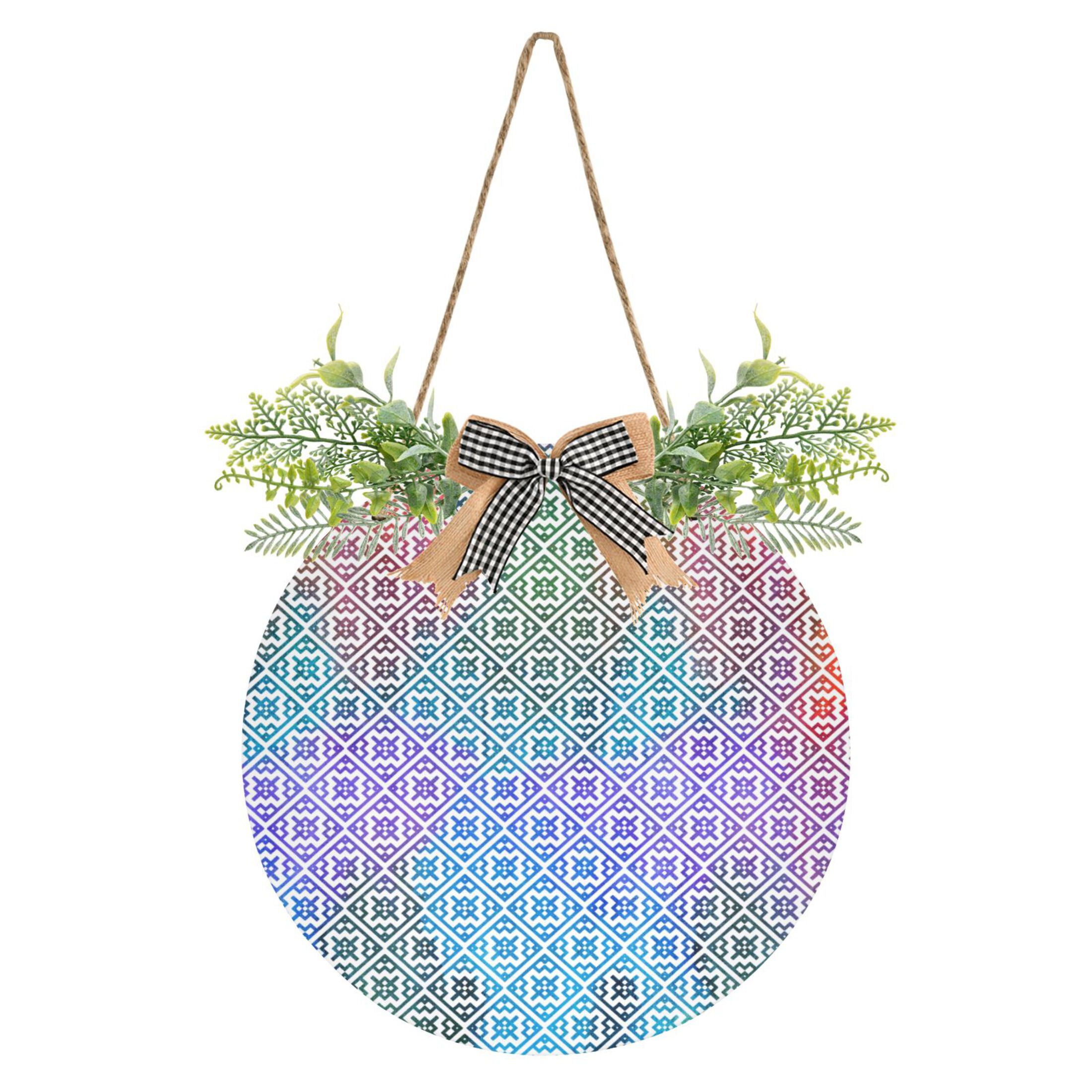 Welcome Door Sign Abstract Geometry Rainbow Print 11.8" Round Front ...