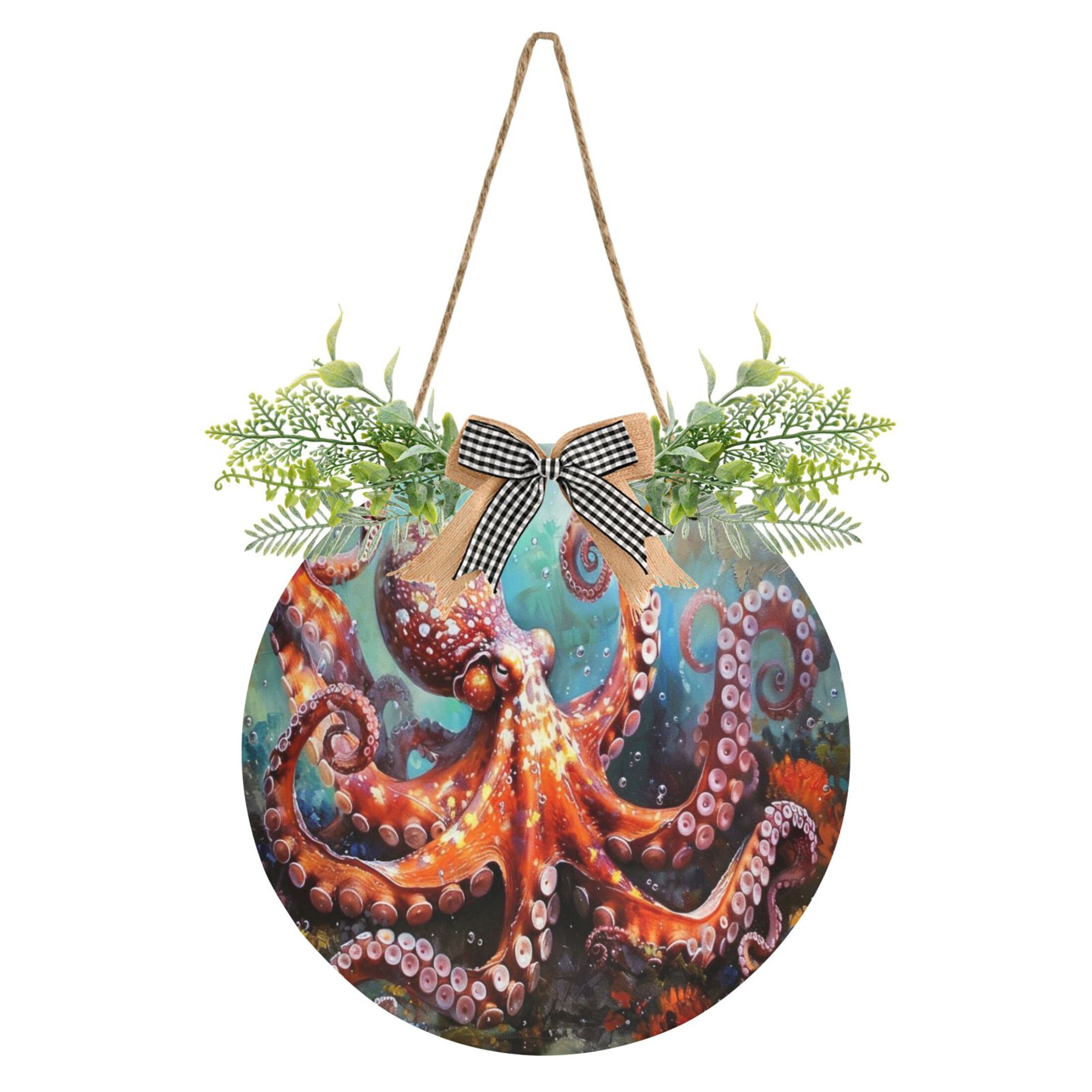 Welcome Door Sign Abstract Octopus in Sea 11.8" Round Front Entrance ...