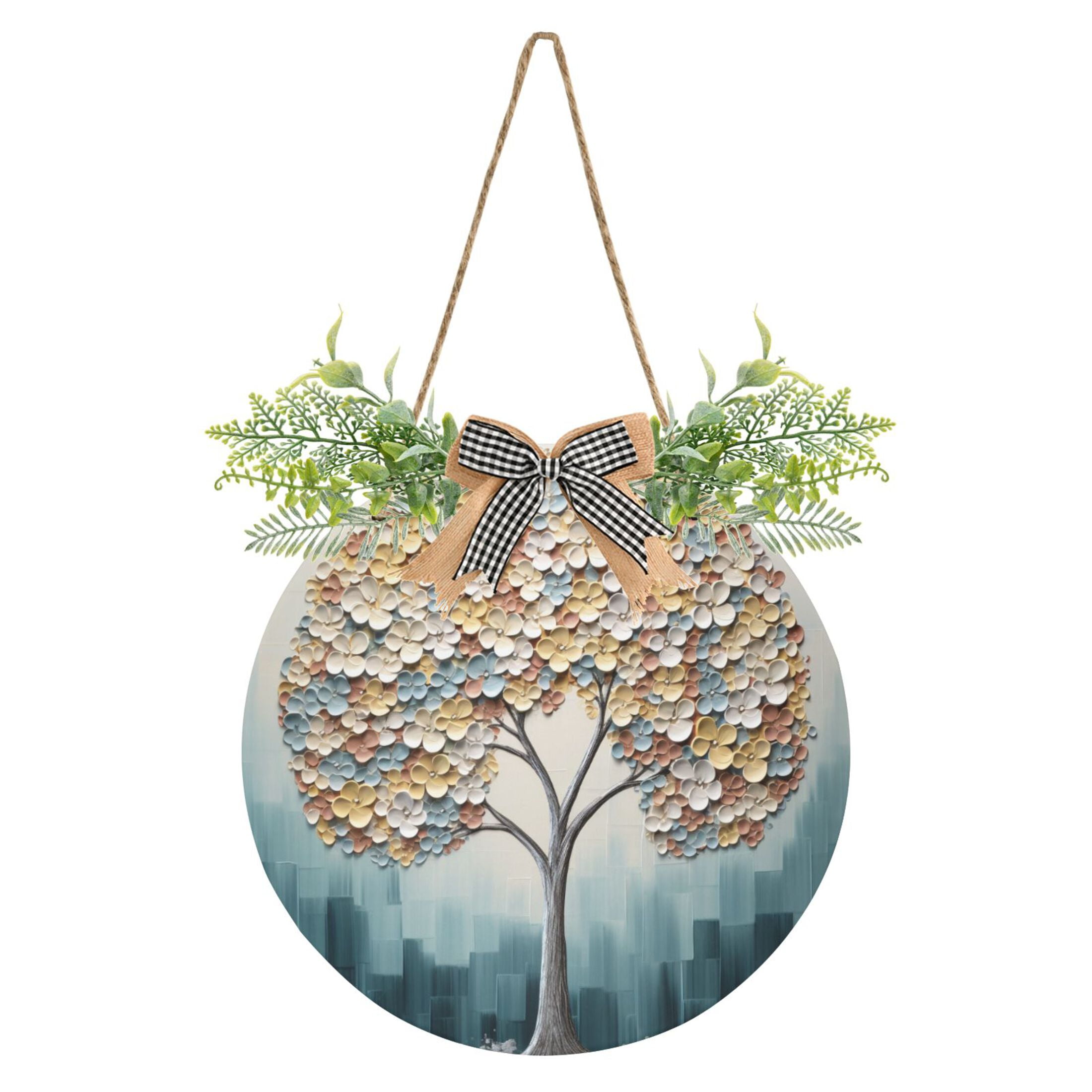 Welcome Door Sign Abstract Tree 11.8" Round Front Entrance Hanging Sign ...