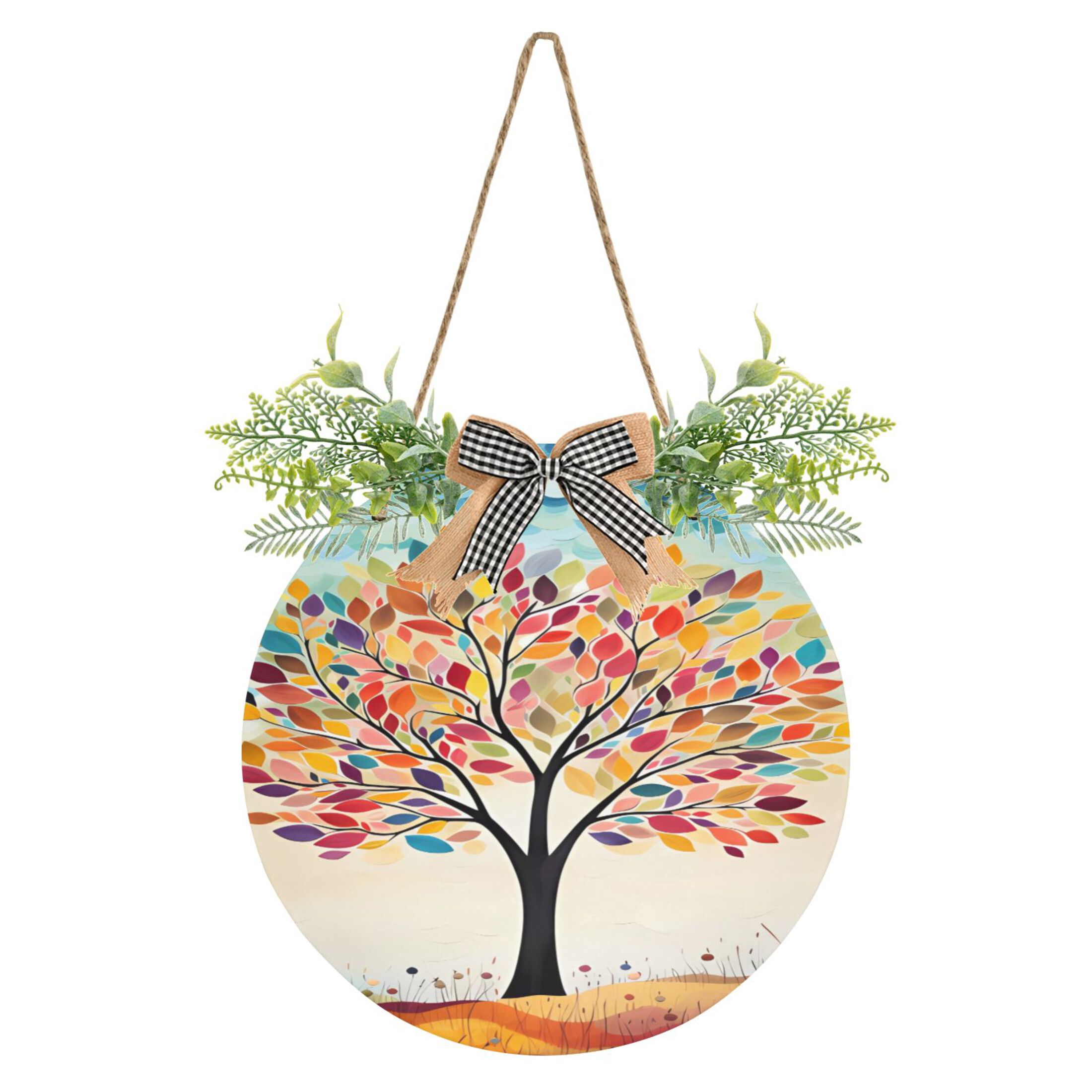 Welcome Door Sign Abstract Tree with Blue 11.8" Round Front Entrance ...