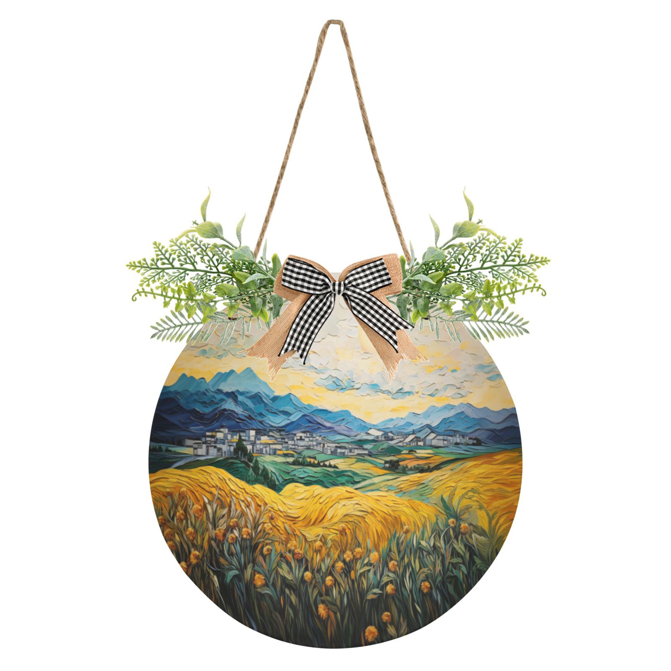 Welcome Door Sign Abstract Wildflowers 11.8" Round Front Entrance ...