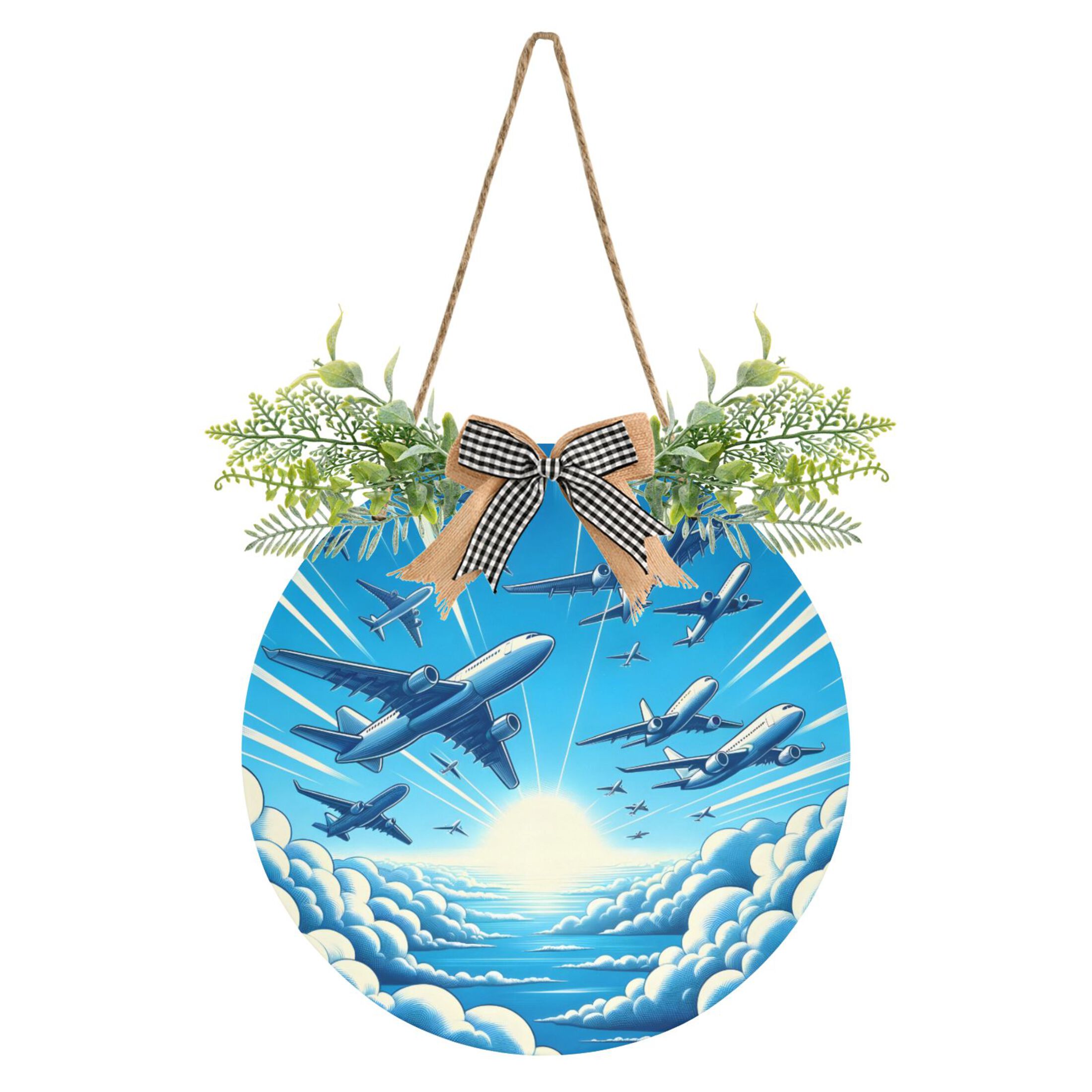 Welcome Door Sign Airplanes Flying 11.8" Round Front Entrance Hanging ...