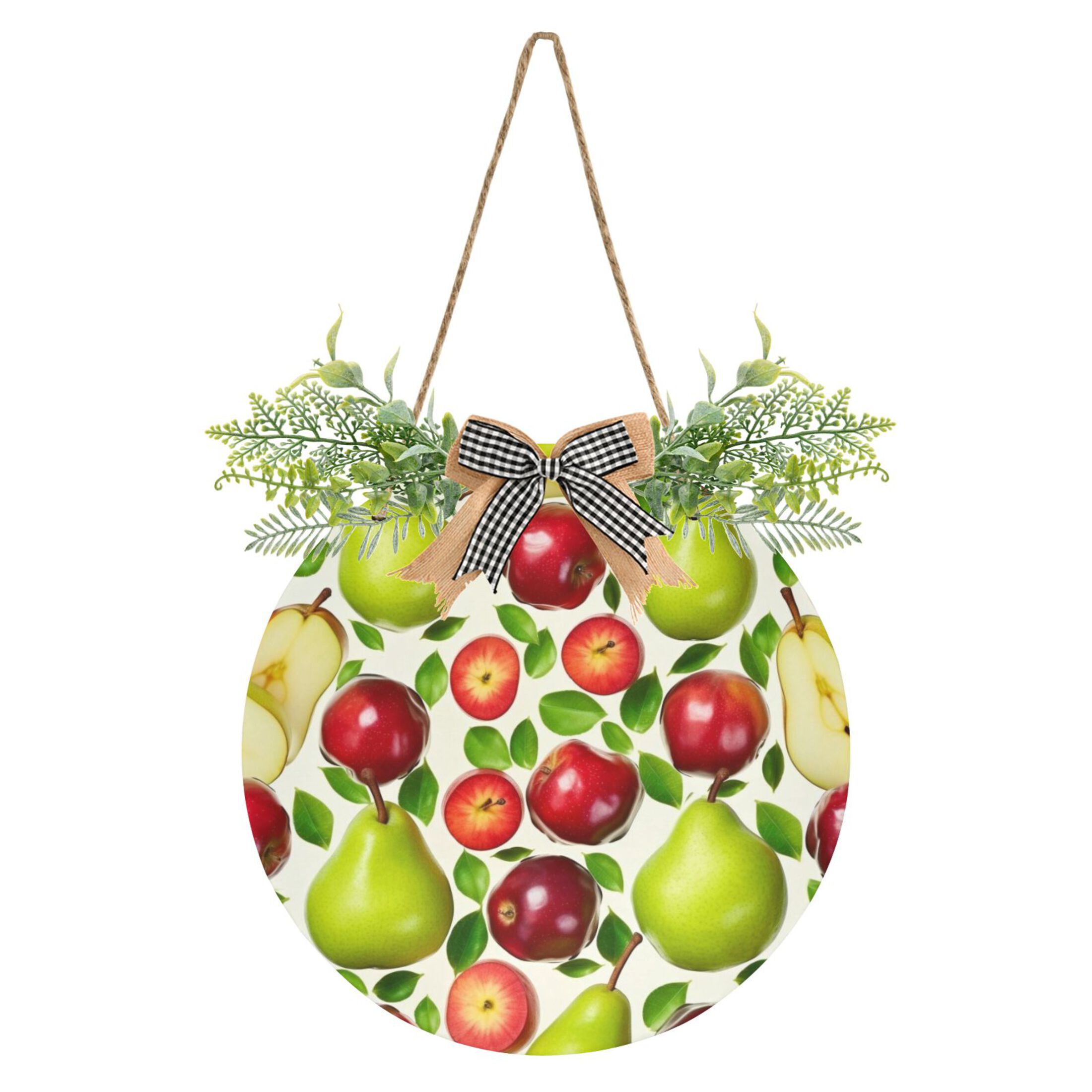 Welcome Door Sign Apples and Pears 11.8" Round Front Entrance Hanging ...