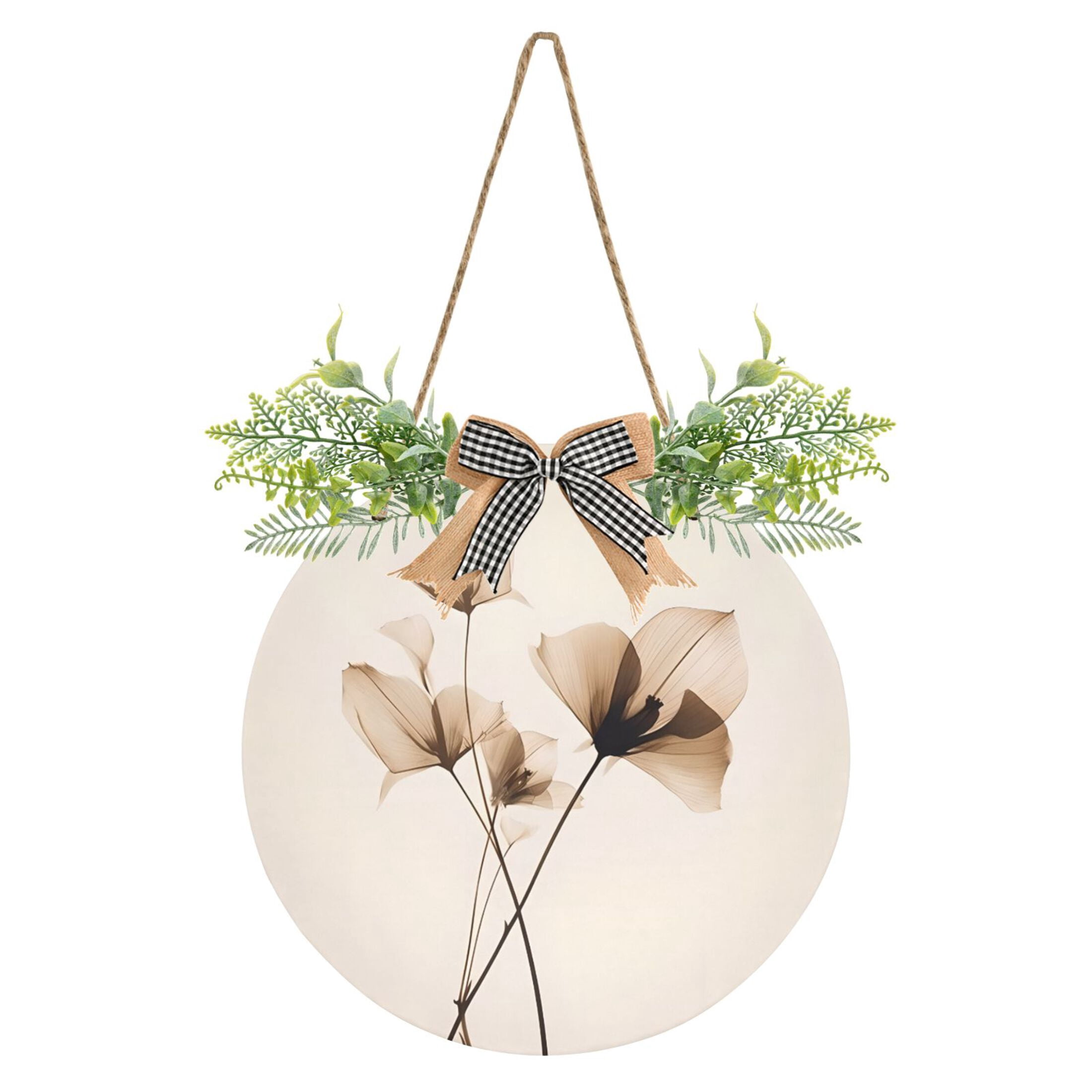 Welcome Door Sign Art Plant 11.8" Round Front Entrance Hanging Sign ...