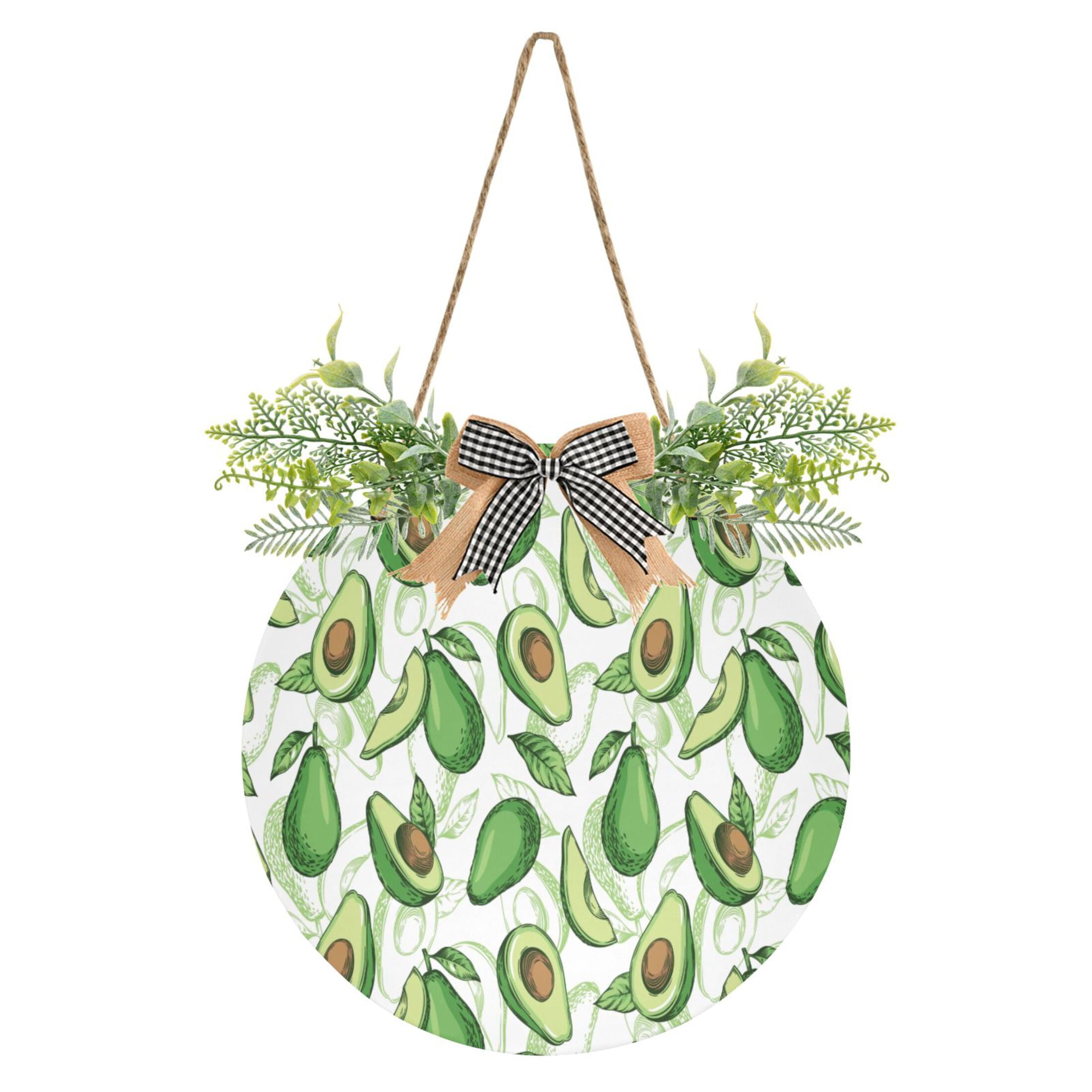 Welcome Door Sign Avocado and Leaves 11.8" Round Front Entrance Hanging ...