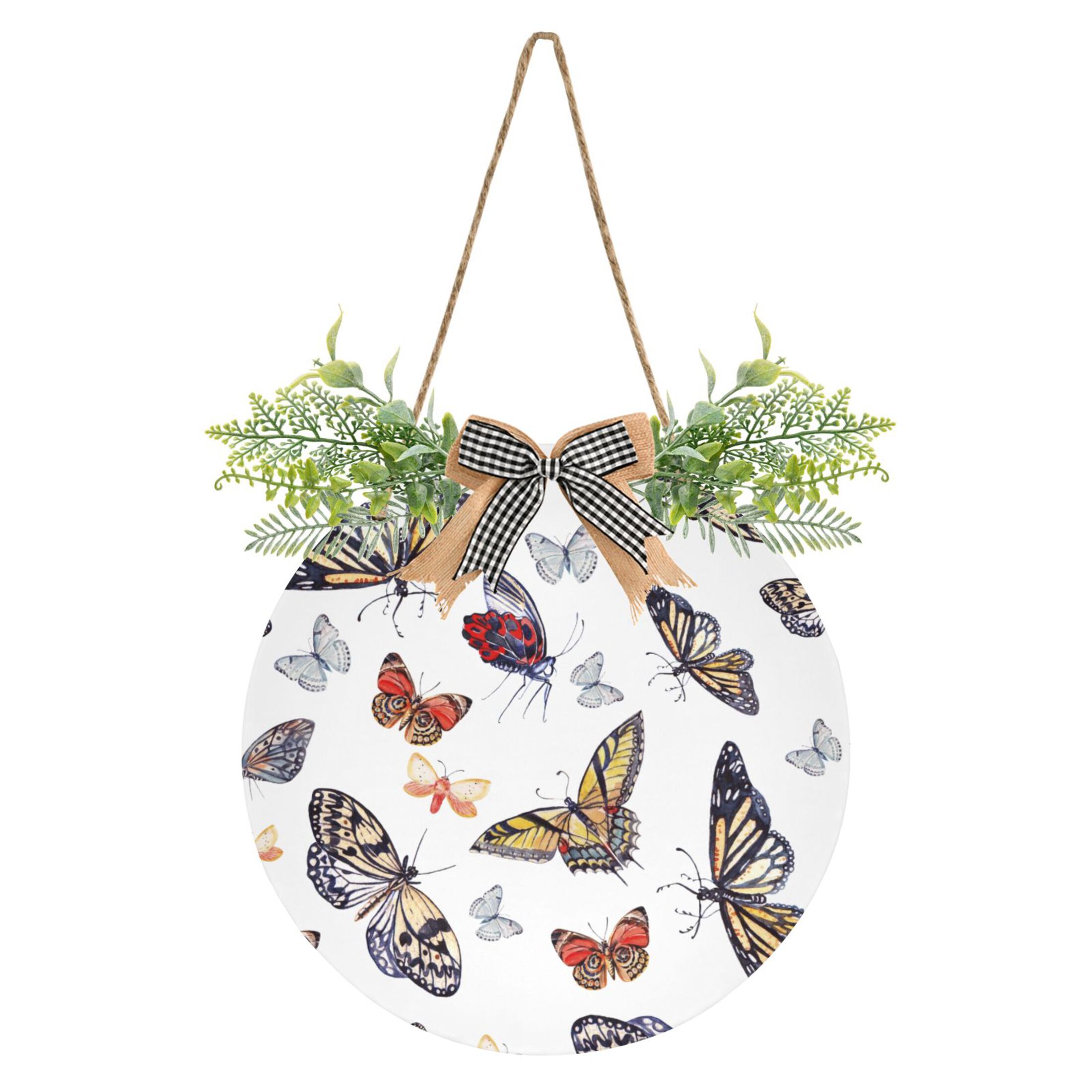 Welcome Door Sign Beautiful Butterflies 11.8" Round Front Entrance ...