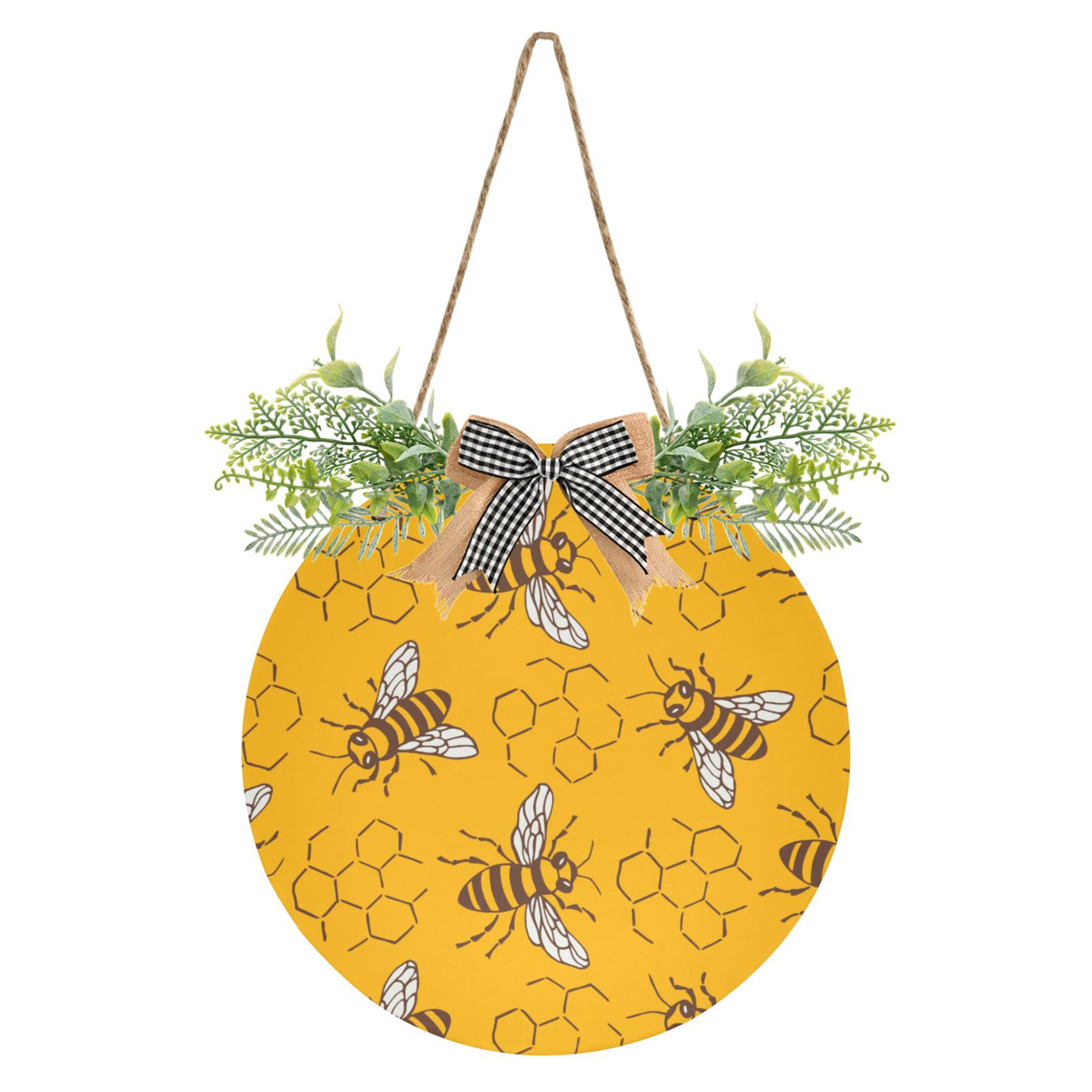 Welcome Door Sign Bees and Honeys on Yellow 11.8" Round Front Entrance ...