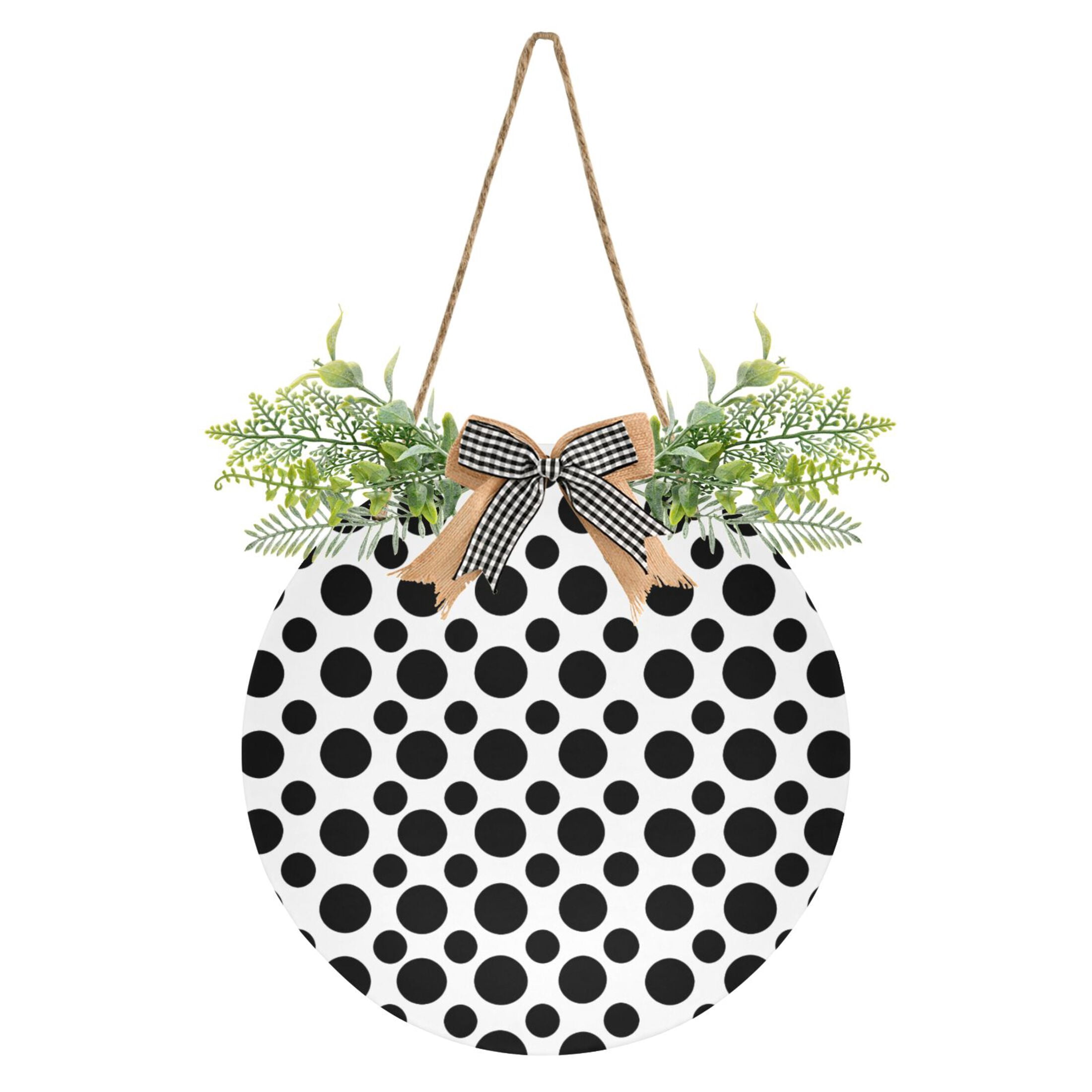 Welcome Door Sign Black Polka Dots on White 11.8" Round Front Entrance ...