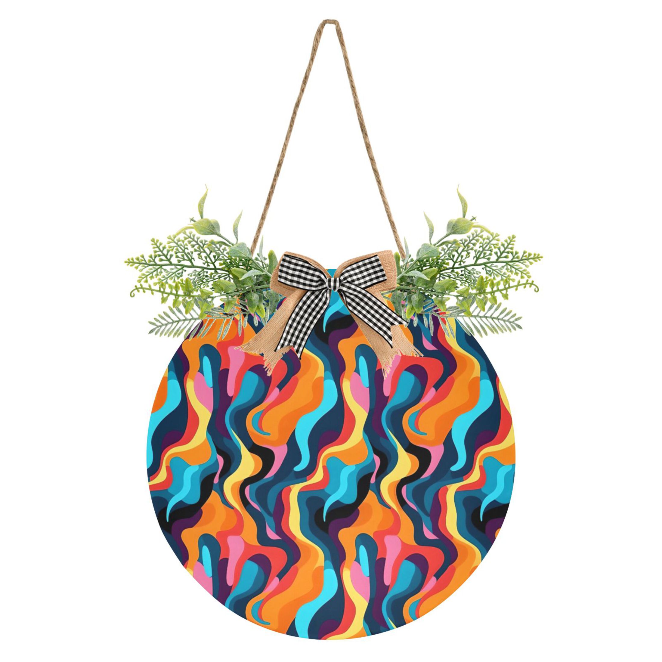 Welcome Door Sign Blue Abstract 11.8" Round Front Entrance Hanging Sign ...