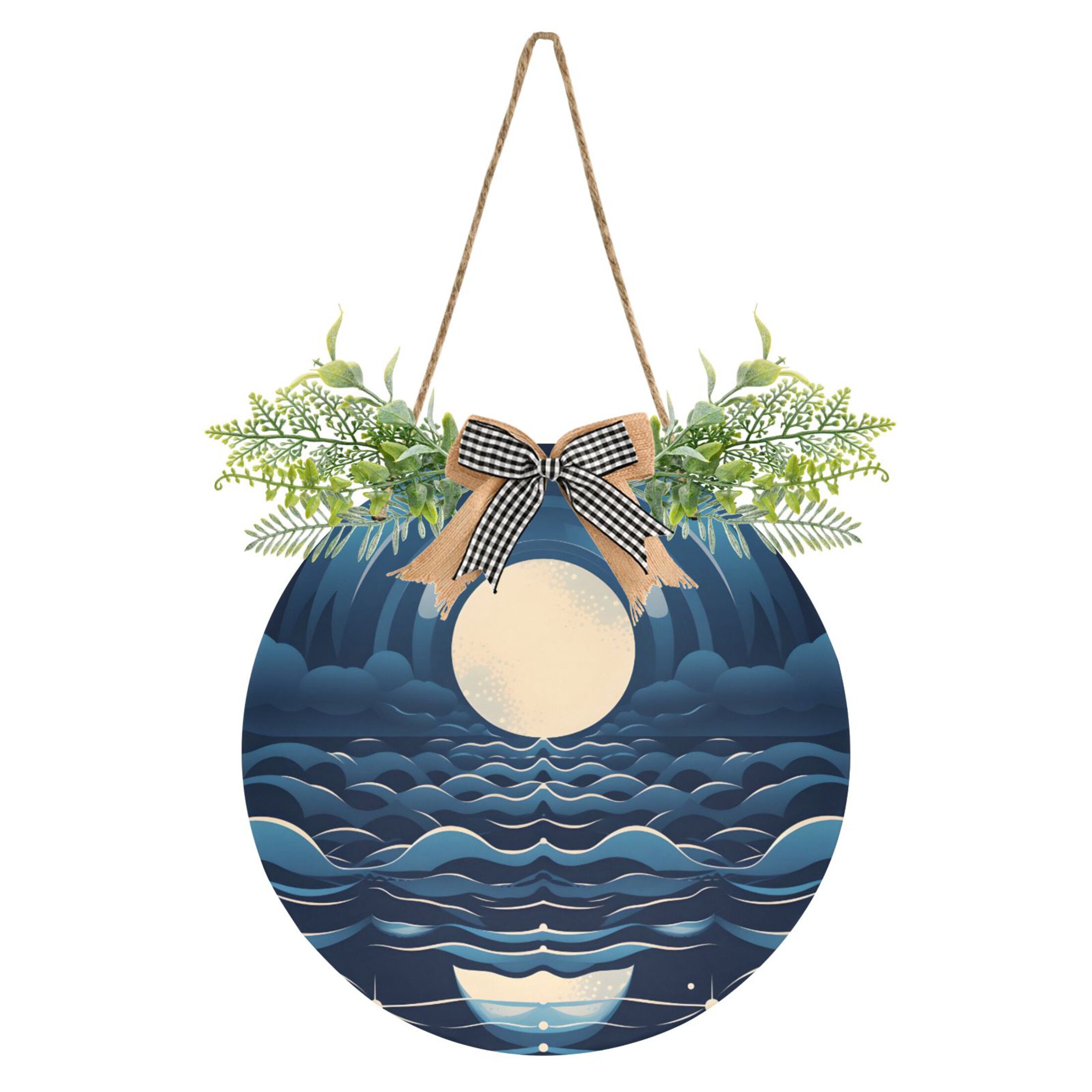 Welcome Door Sign Blue Abstract Pattern 11.8" Round Front Entrance ...