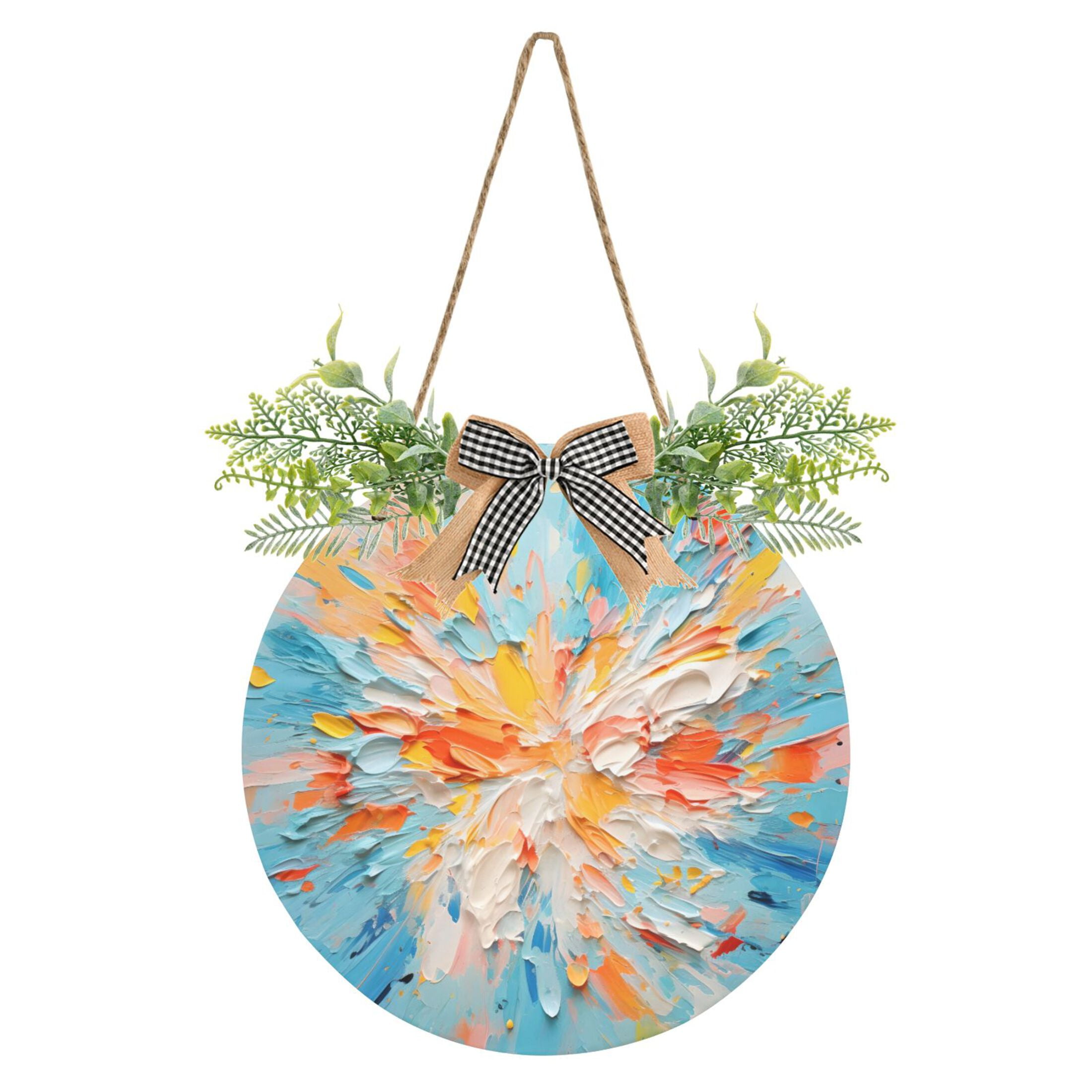 Welcome Door Sign Blue Hand Painted 11.8" Round Front Entrance Hanging ...