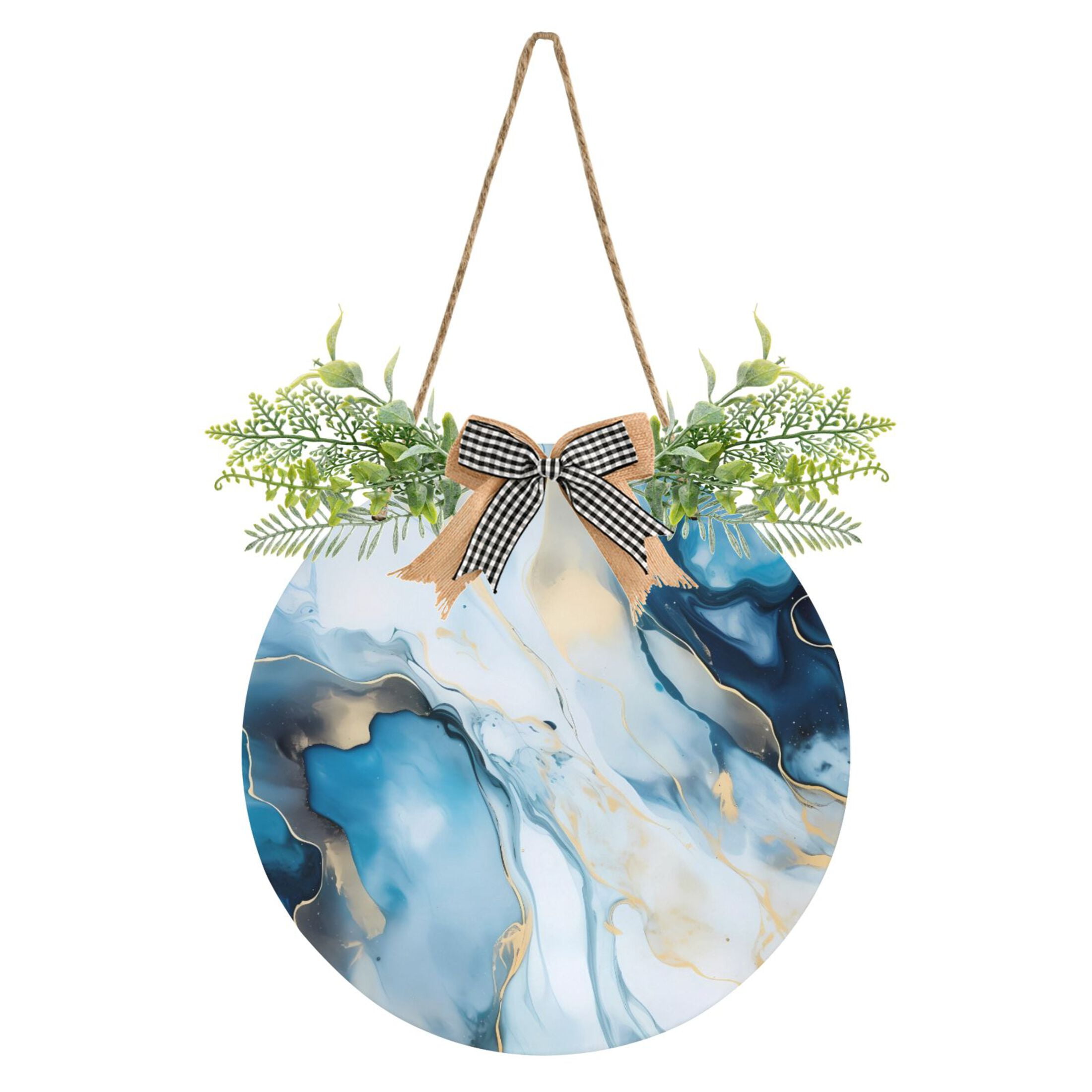 Welcome Door Sign Blue Marble 11.8" Round Front Entrance Hanging Sign ...