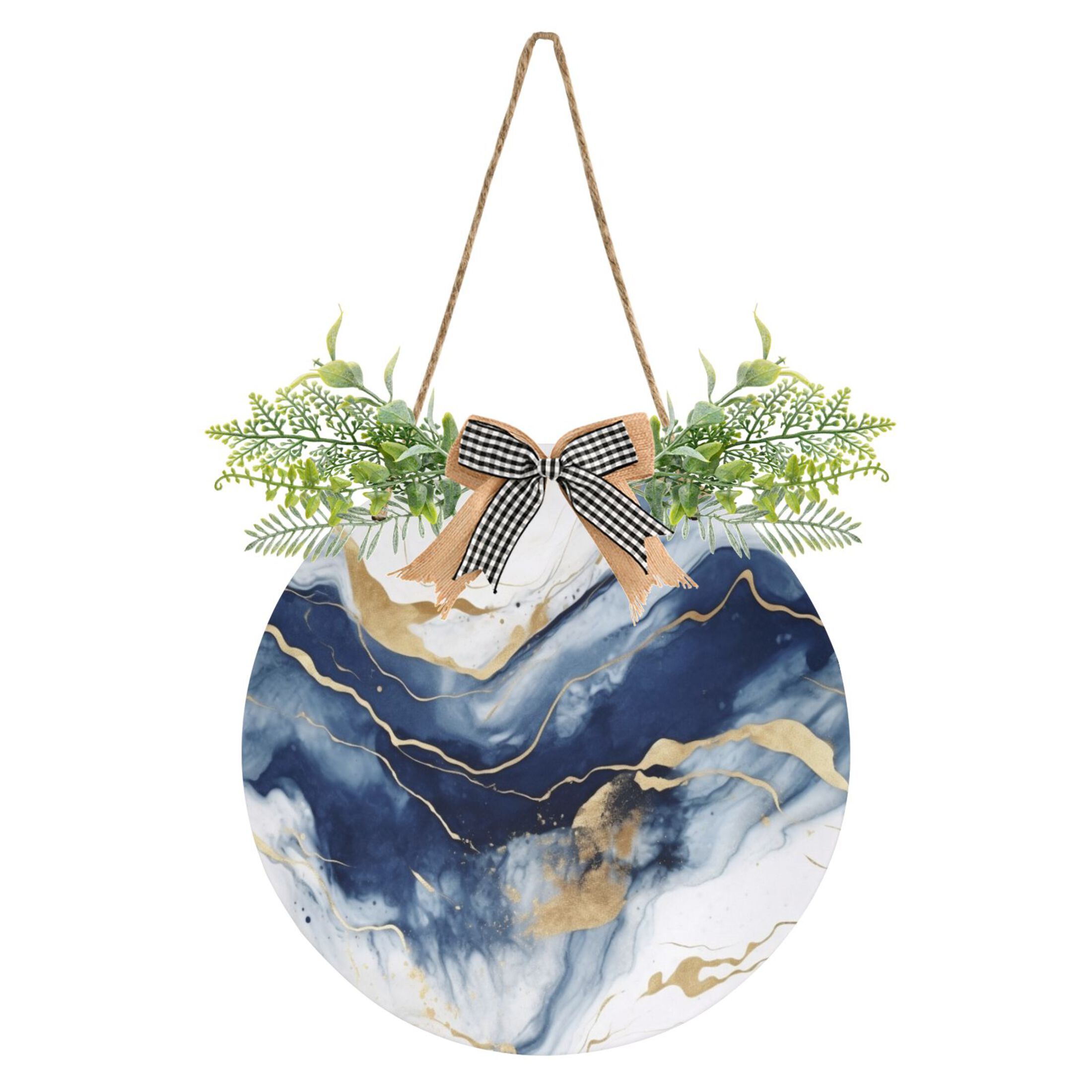 Welcome Door Sign Blue Marble with Gold 11.8" Round Front Entrance ...