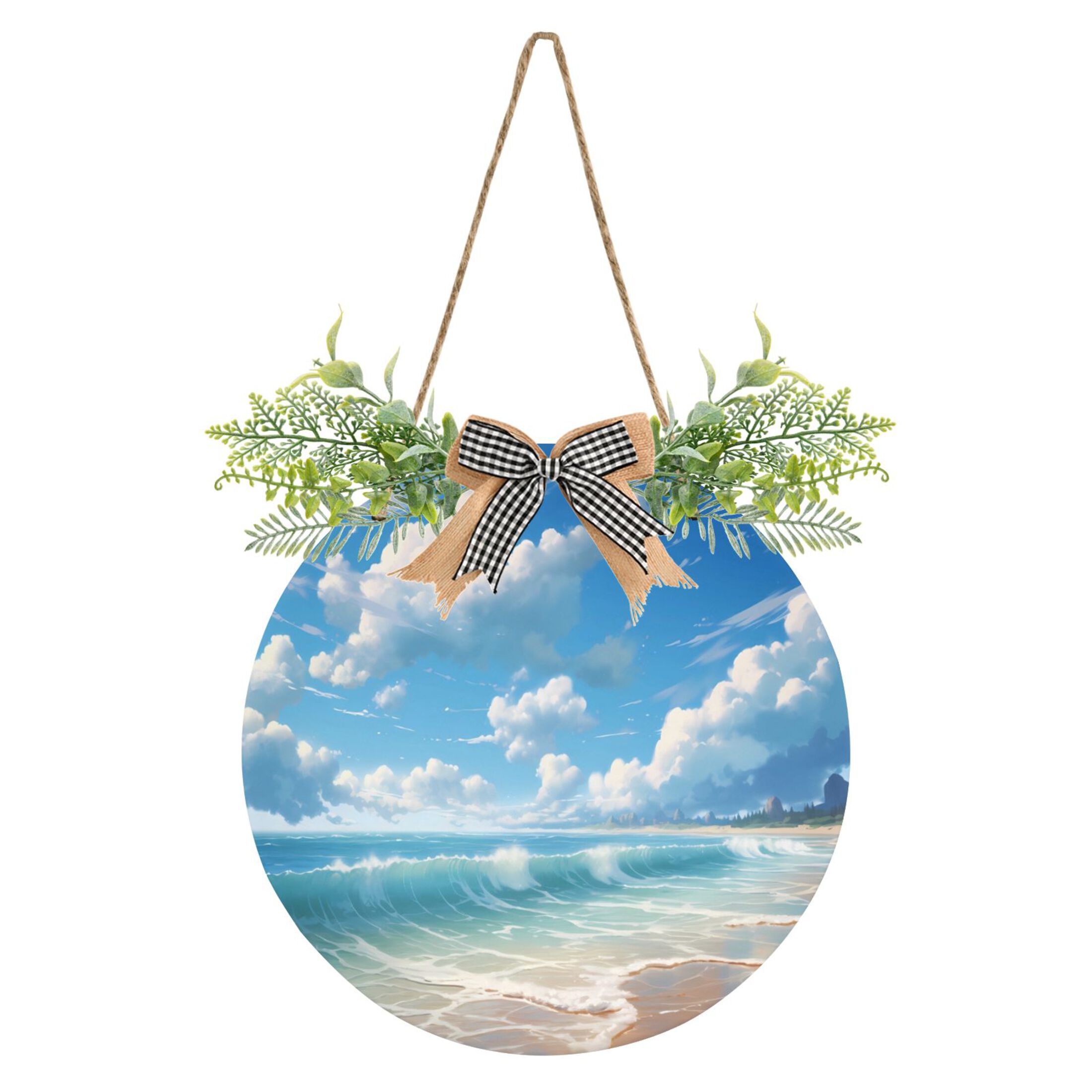 Welcome Door Sign Blue Sky and Sea 11.8" Round Front Entrance Hanging ...