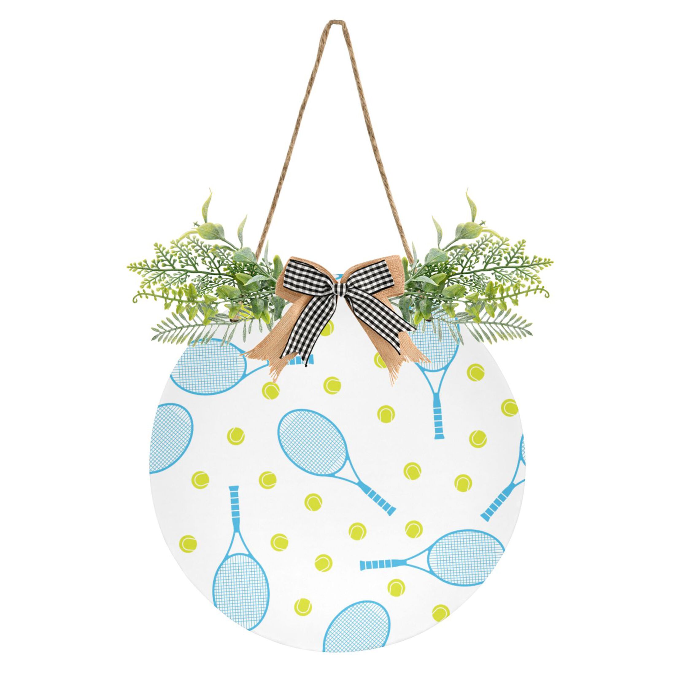 Welcome Door Sign Blue Tennis and Yellow Balls 11.8" Round Front ...