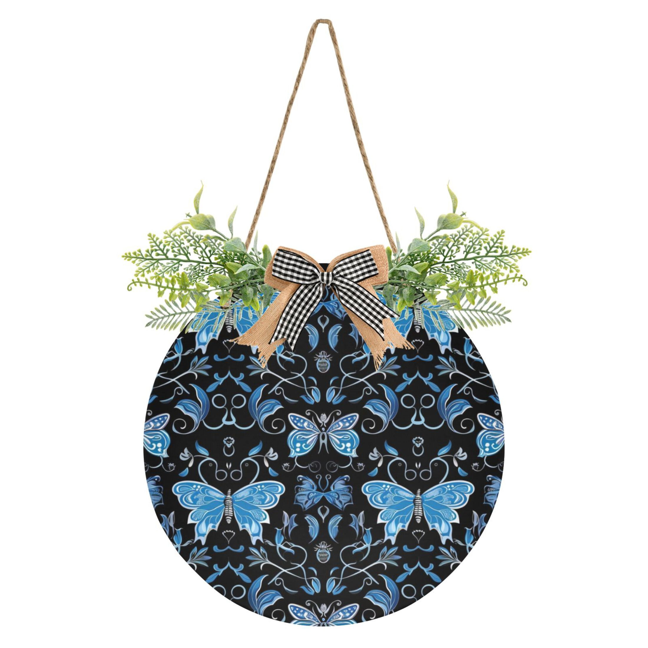 Welcome Door Sign Blue with Butterfly 11.8" Round Front Entrance ...