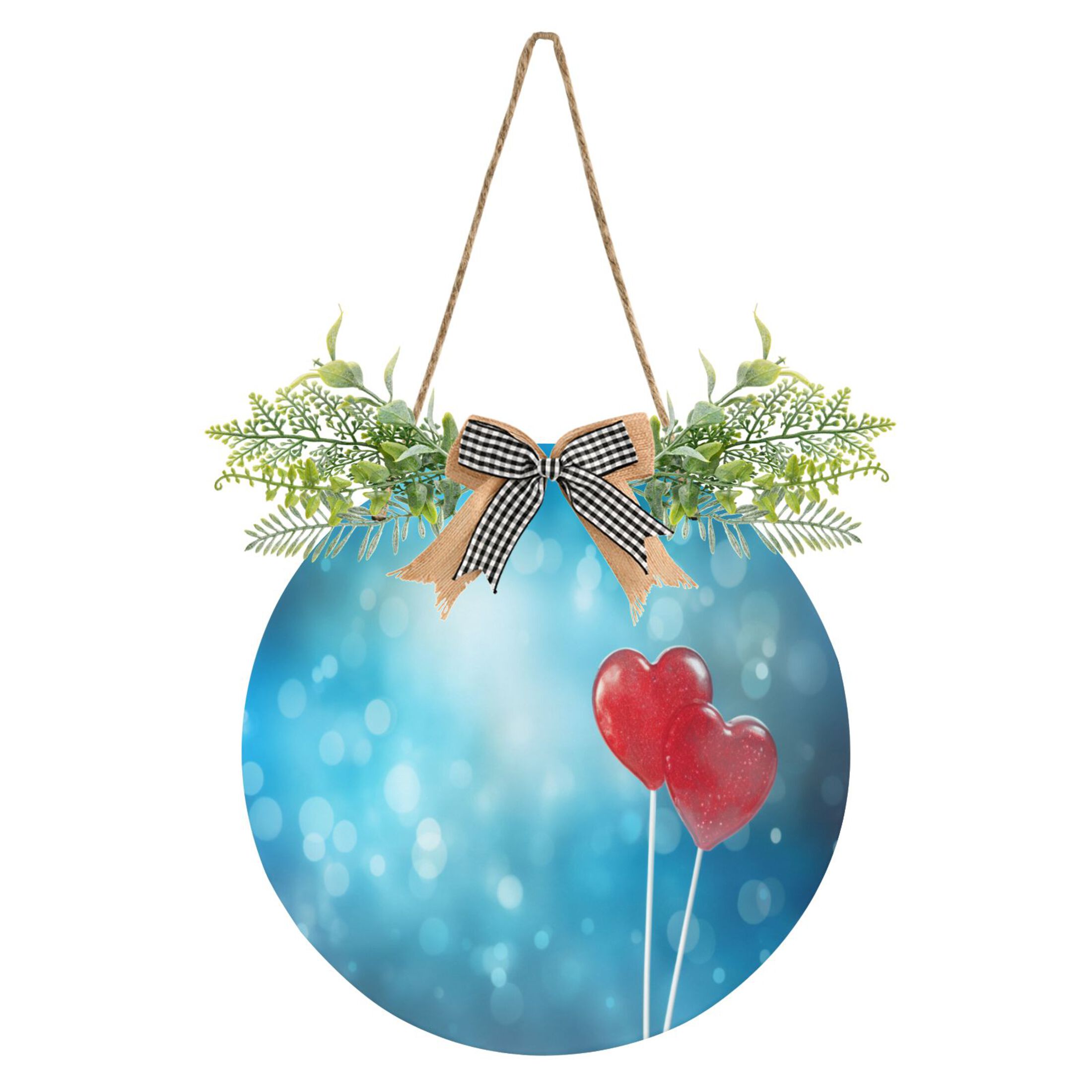 Welcome Door Sign Blue with Heart 11.8" Round Front Entrance Hanging ...