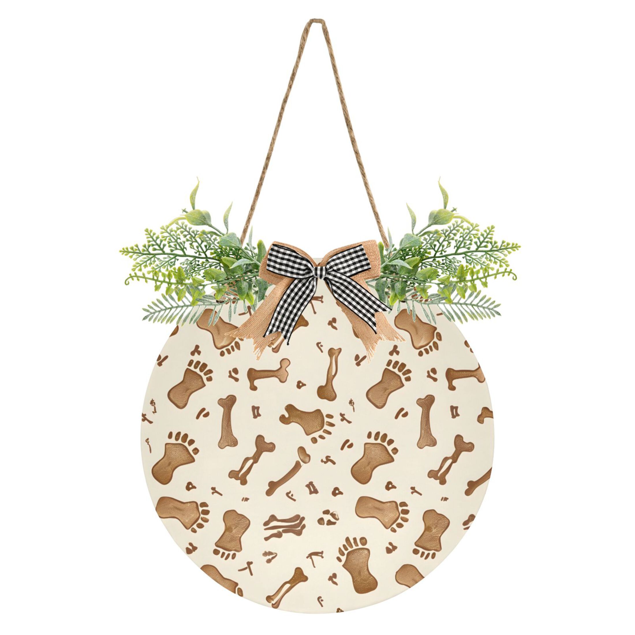 Welcome Door Sign Brown Footprints and Bones 11.8" Round Front Entrance ...