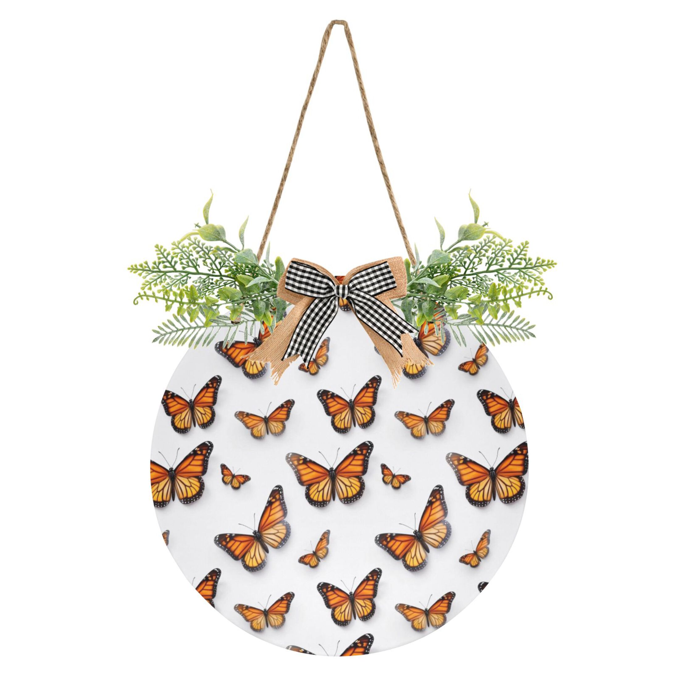 Welcome Door Sign Butterflies 11.8" Round Front Entrance Hanging Sign ...