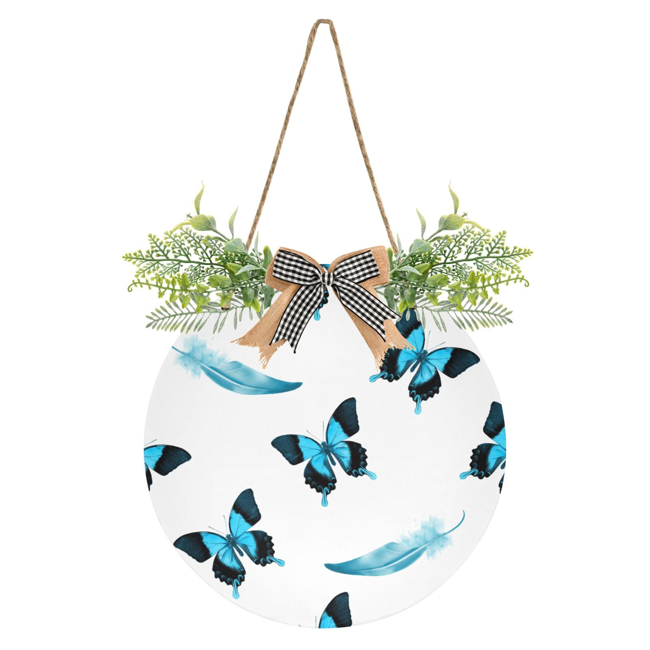 Welcome Door Sign Butterflies and Feathers 11.8" Round Front Entrance ...