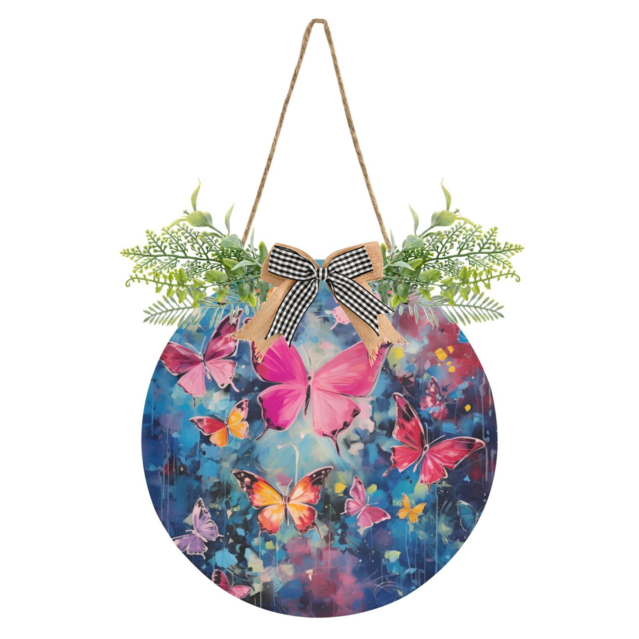 Welcome Door Sign Butterflies in Blue 11.8" Round Front Entrance ...