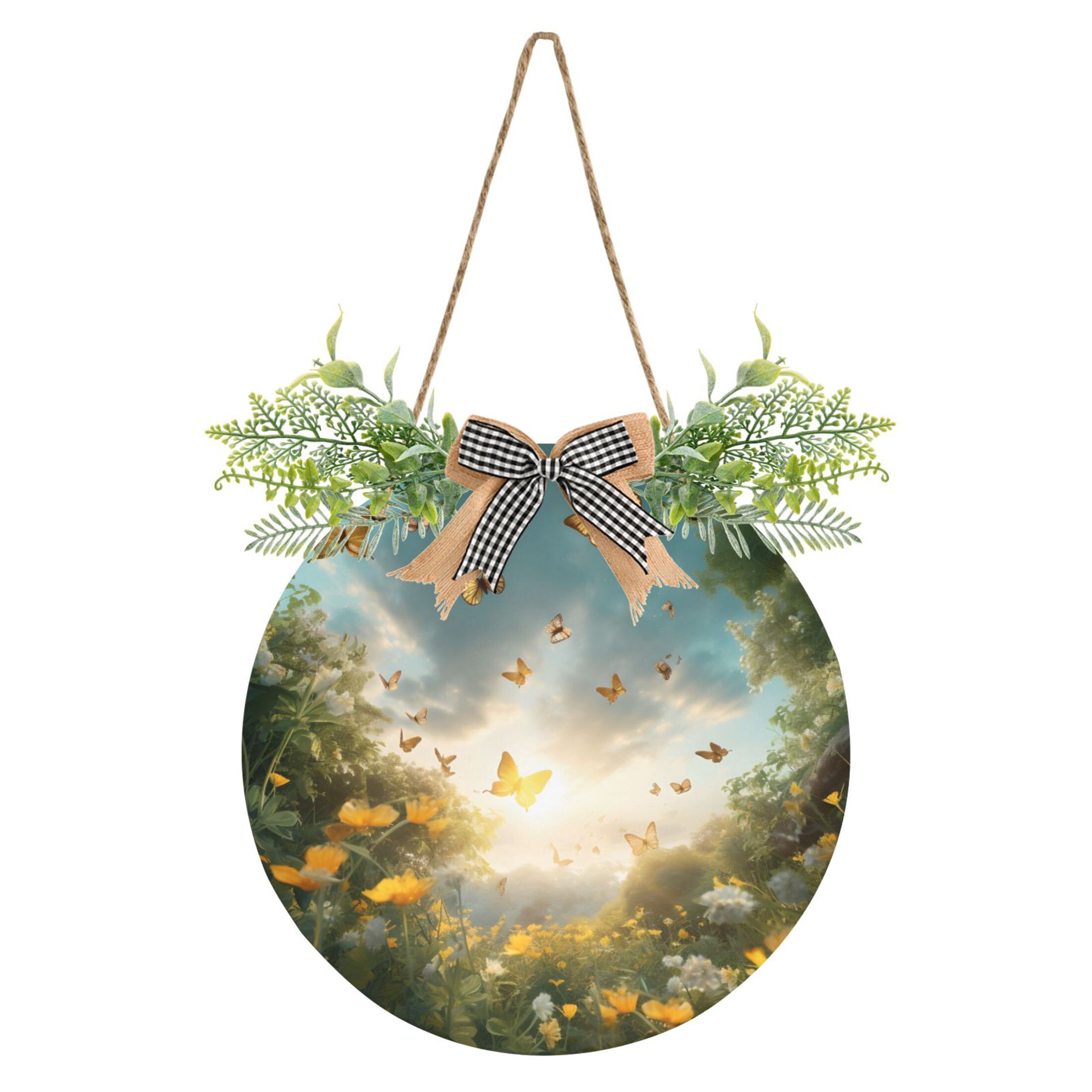 Welcome Door Sign Butterflies in Forest 11.8" Round Front Entrance ...