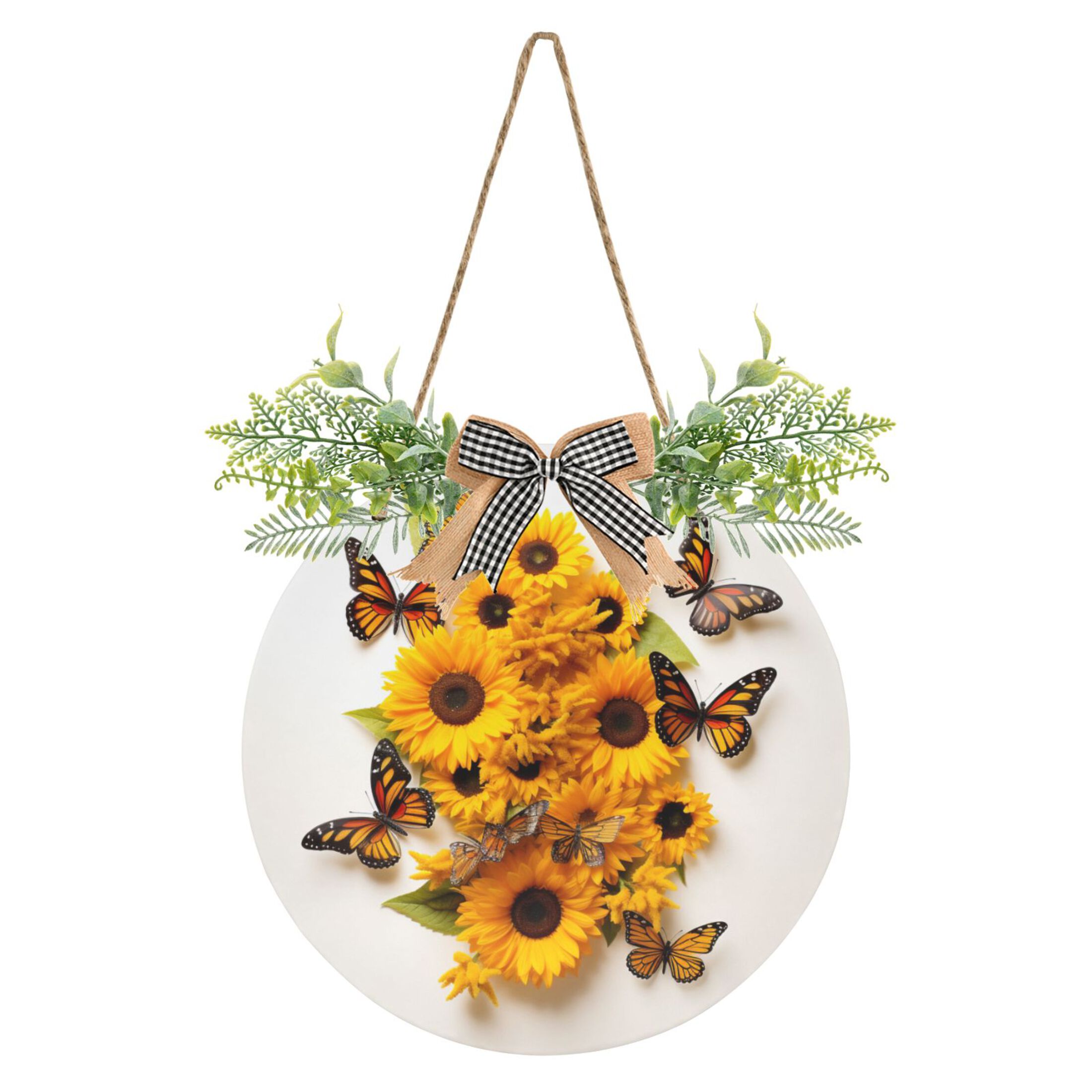 Welcome Door Sign Butterflies in Sunflowers 11.8" Round Front Entrance ...