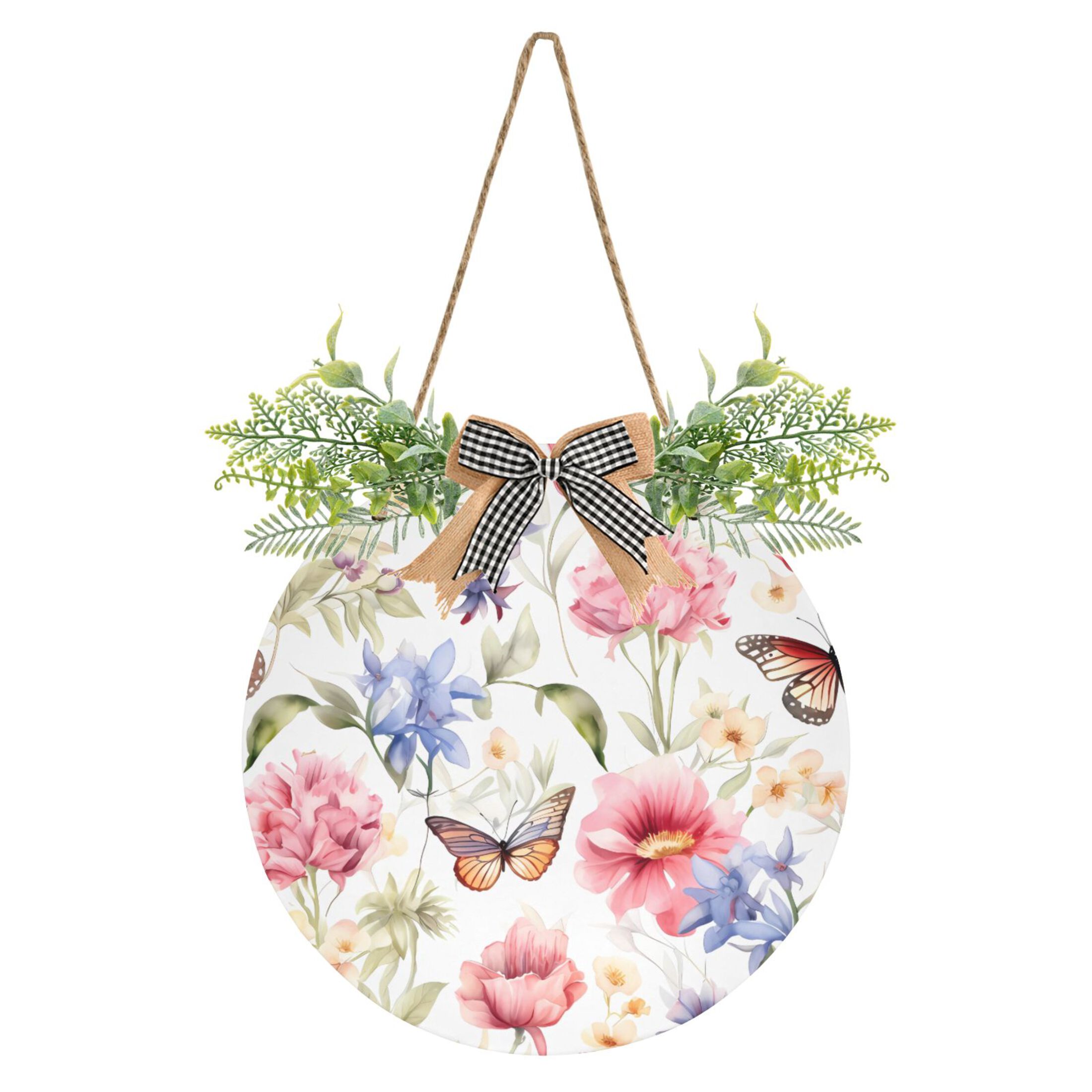 Welcome Door Sign Butterflies with Flower 11.8" Round Front Entrance ...