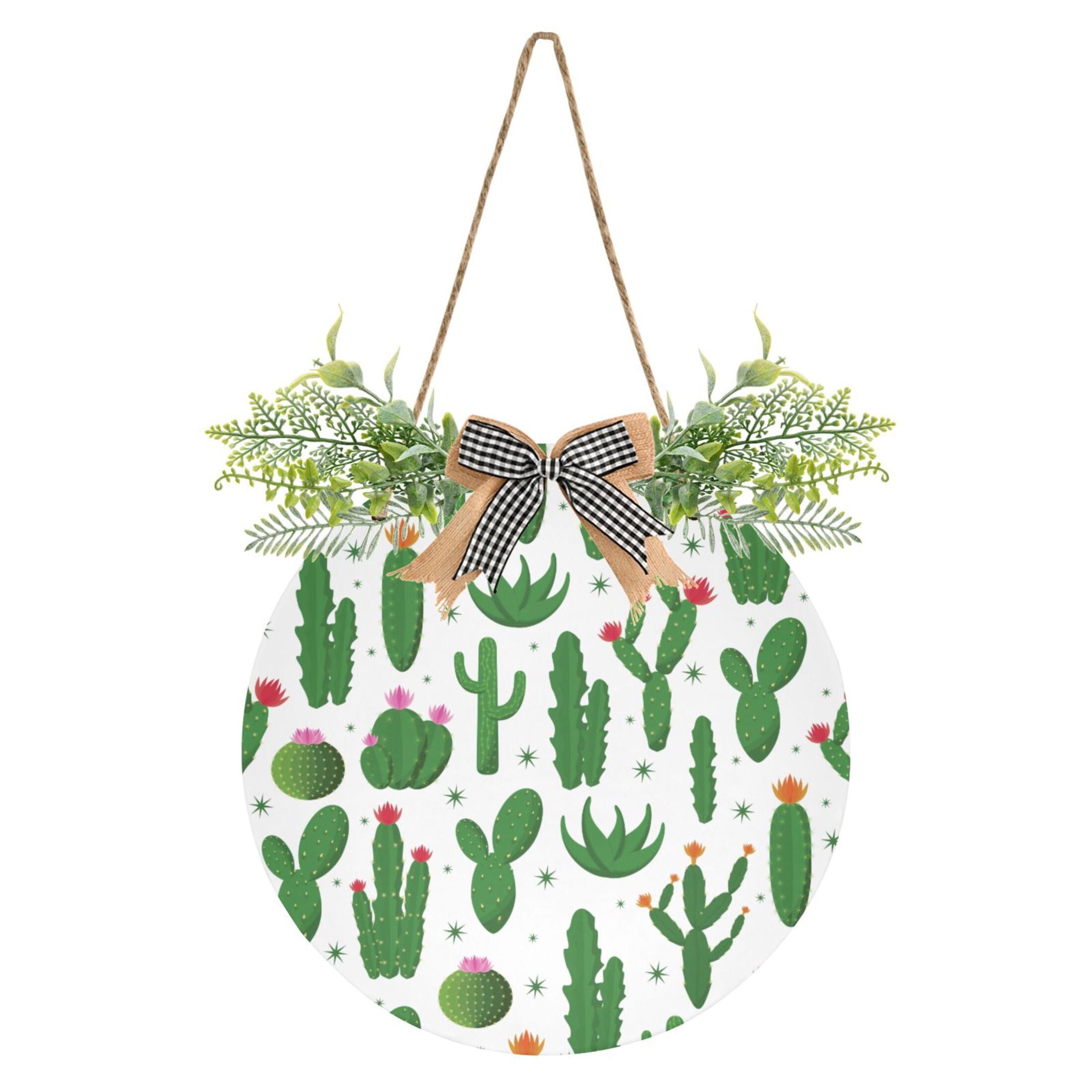 Welcome Door Sign Cactus 11.8" Round Front Entrance Hanging Sign with ...