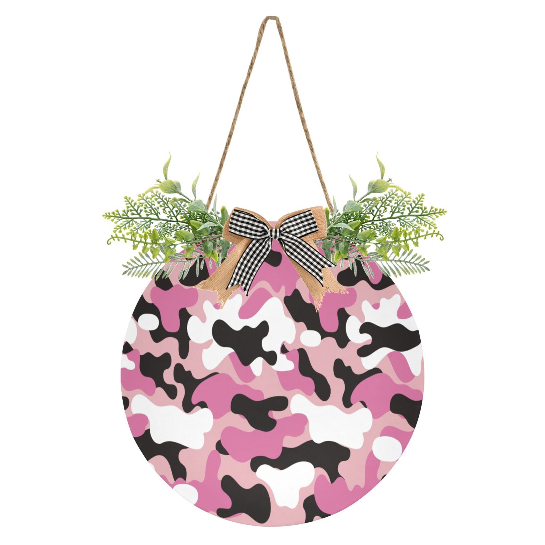 Welcome Door Sign Camouflage Pink 11.8" Round Front Entrance Hanging ...
