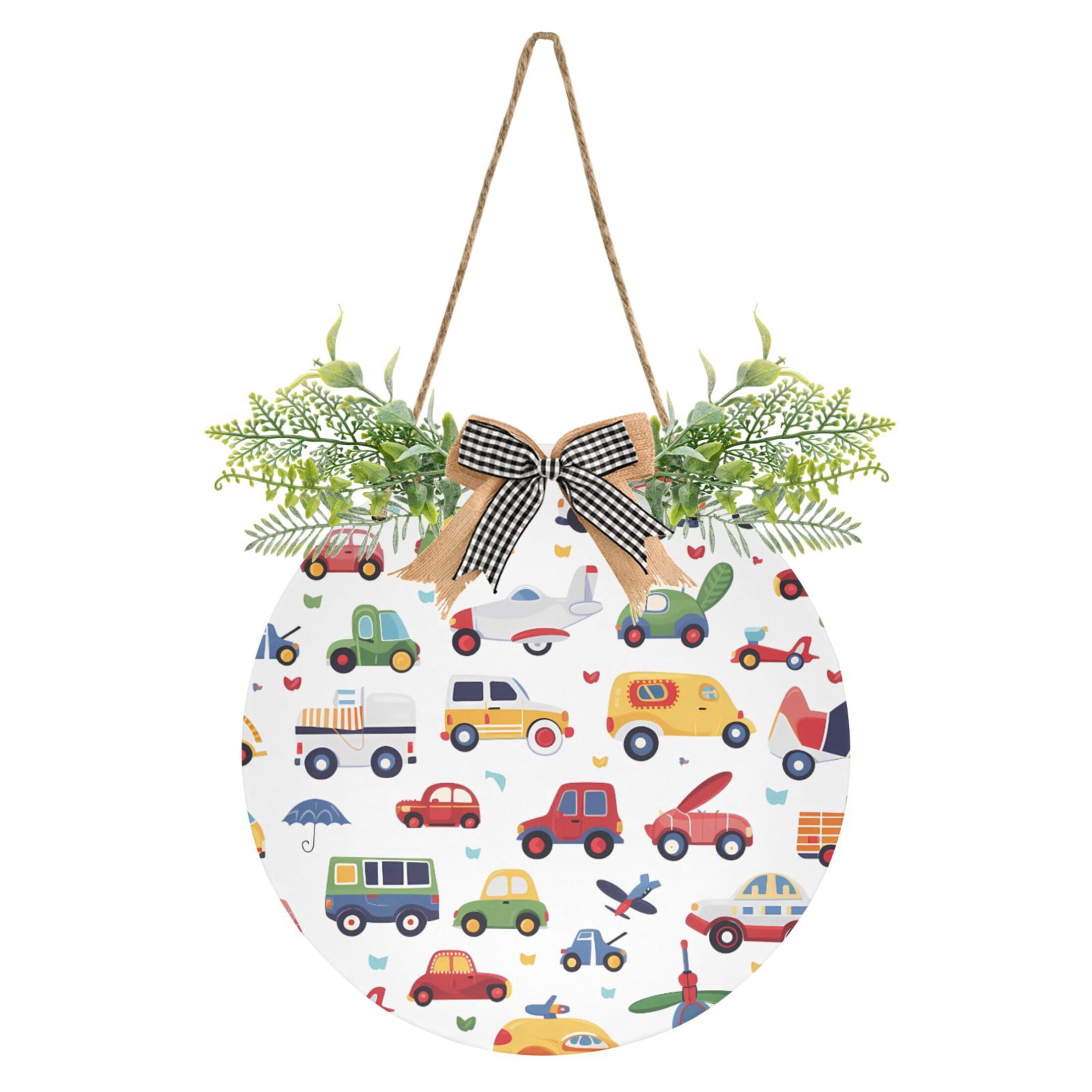 Welcome Door Sign Cartoon Cute Cars Vehicles 11.8" Round Front Entrance ...