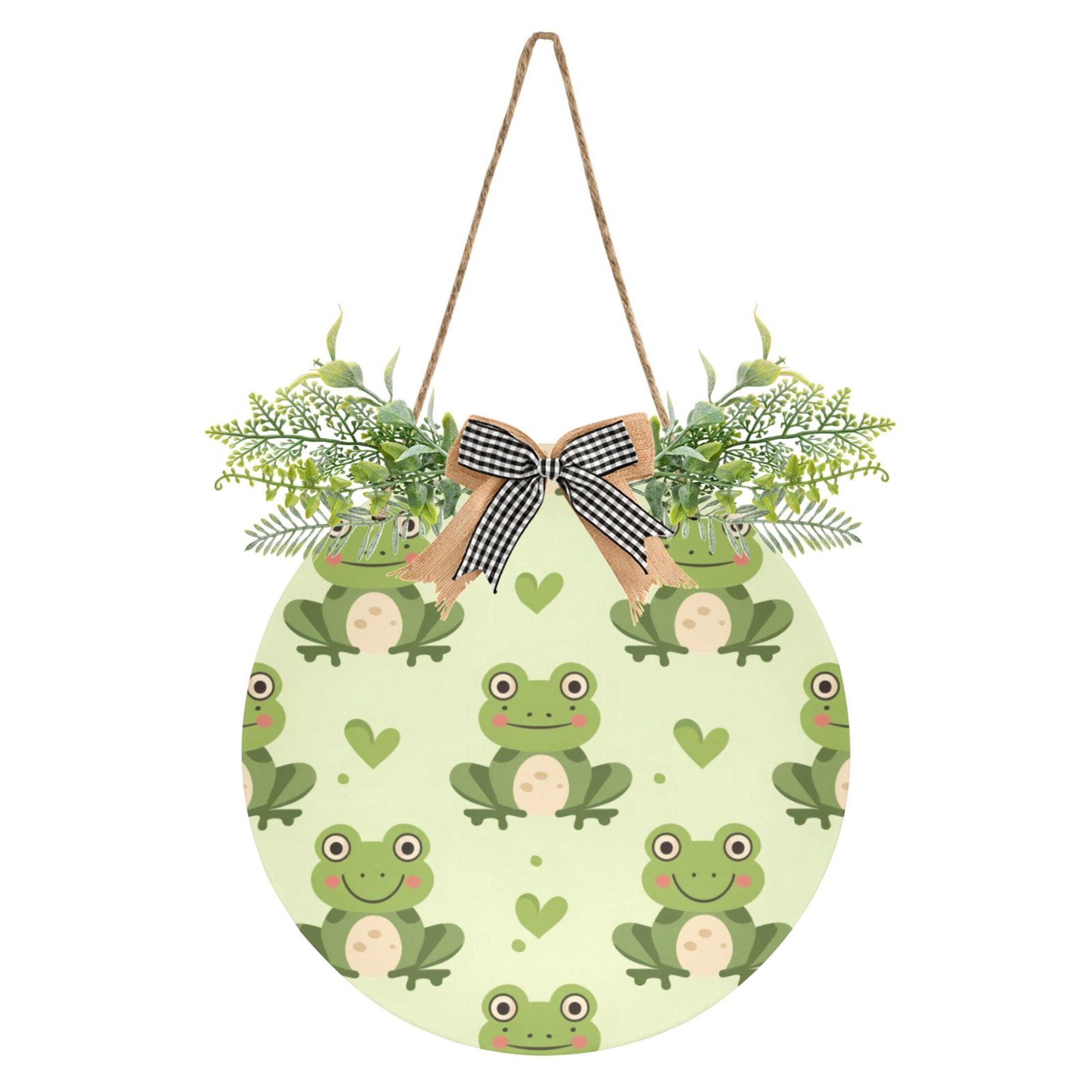 Welcome Door Sign Cartoon Cute Frog 11.8" Round Front Entrance Hanging ...