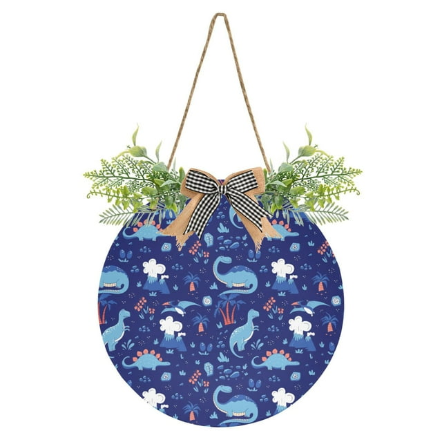 Welcome Door Sign Cartoon Dinosaurs and Floral 11.8" Round Front ...