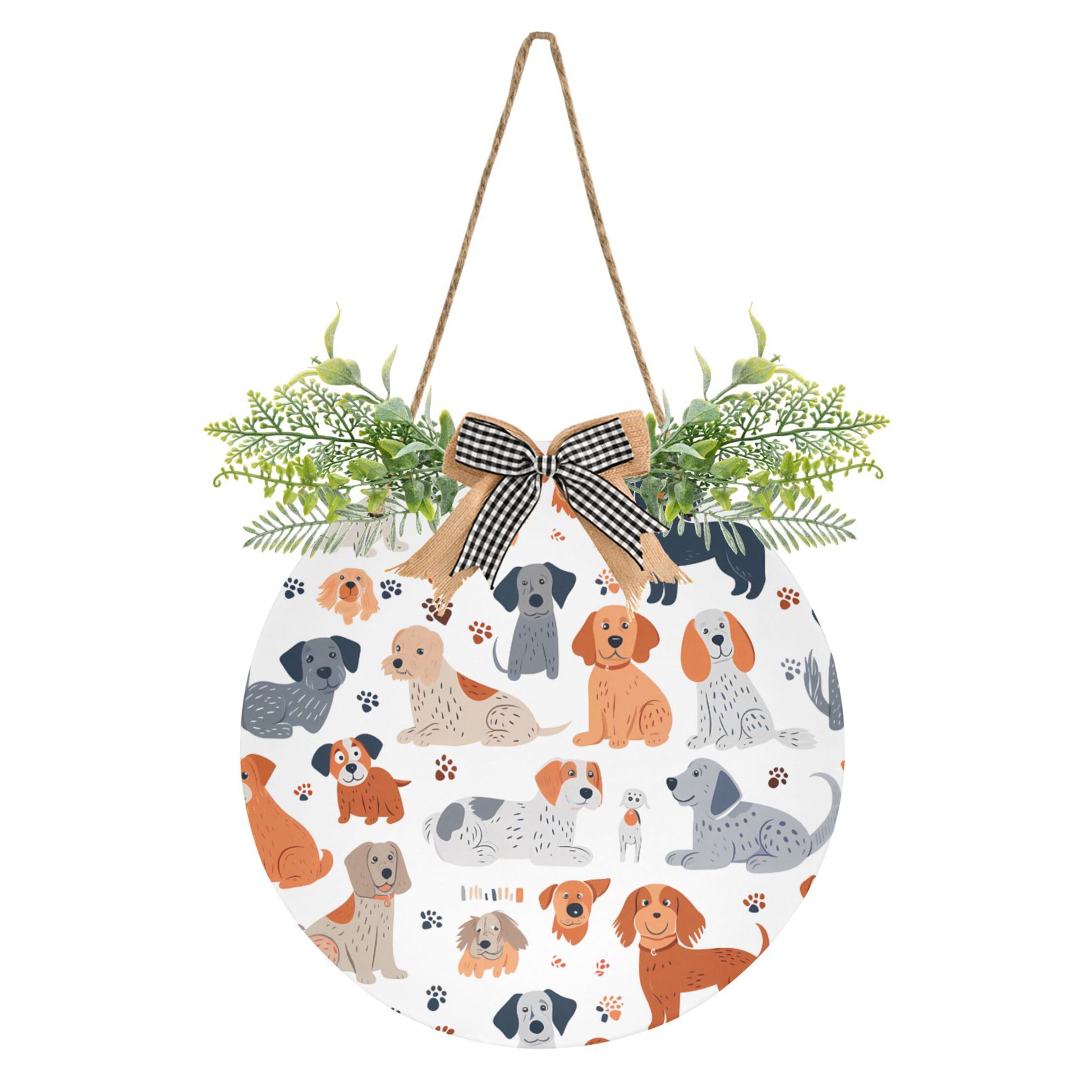 Welcome Door Sign Cartoon Dogs and Footprints 11.8" Round Front ...