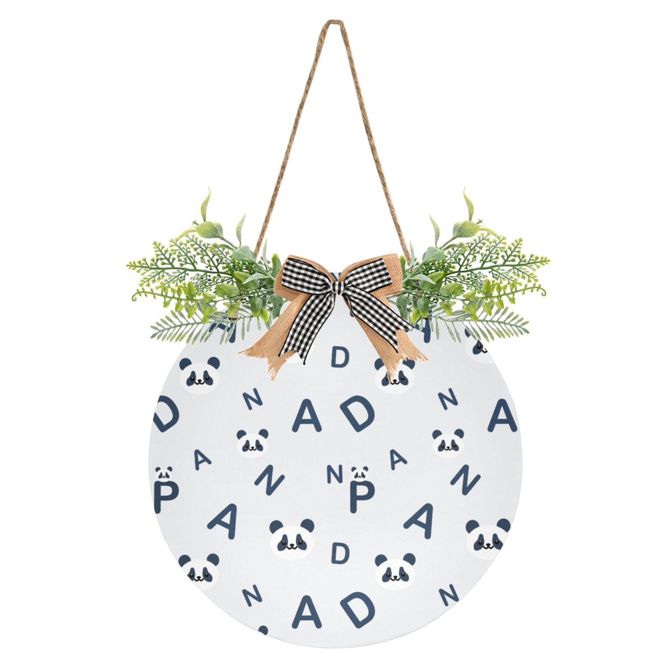 Welcome Door Sign Cartoon Pandas and Alphabet 11.8" Round Front ...