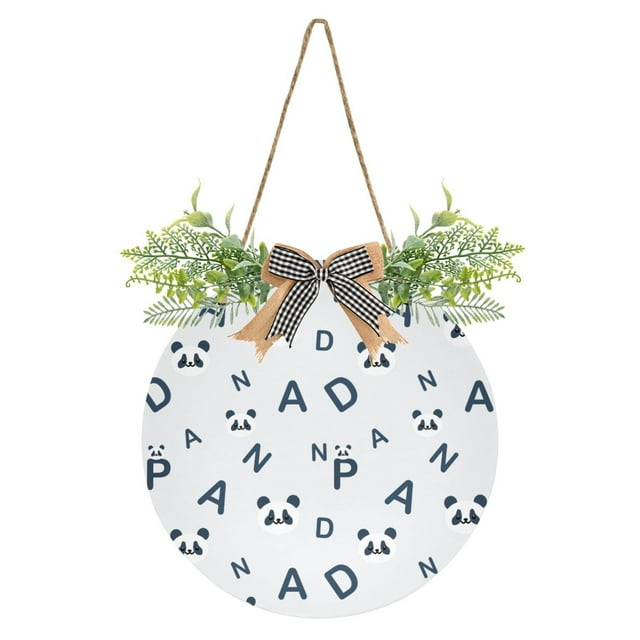 Welcome Door Sign Cartoon Pandas and Alphabet 11.8" Round Front ...