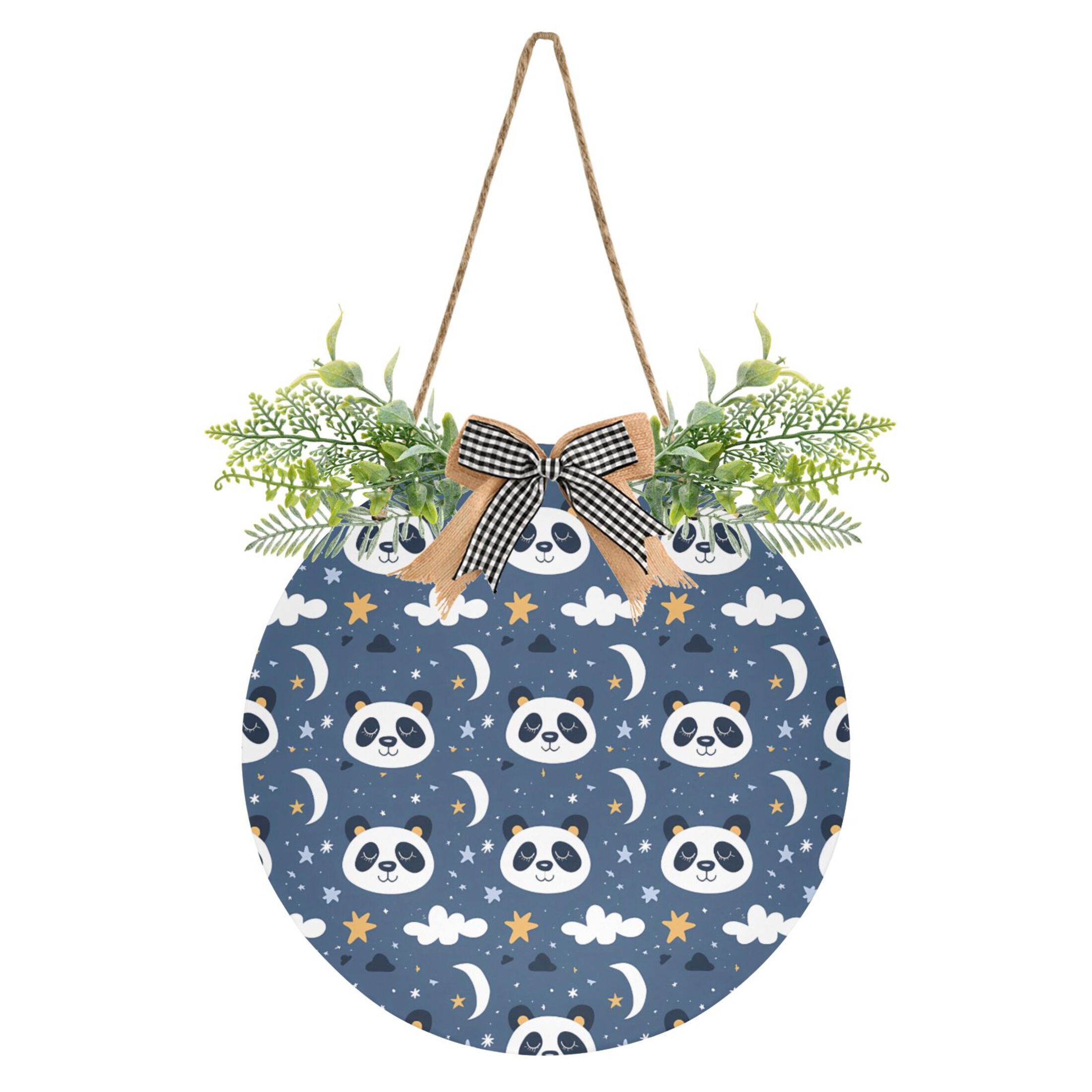 Welcome Door Sign Cartoon Pandas and Clouds 11.8" Round Front Entrance ...