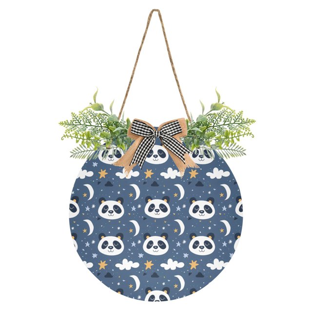 Welcome Door Sign Cartoon Pandas and Clouds 11.8" Round Front Entrance ...