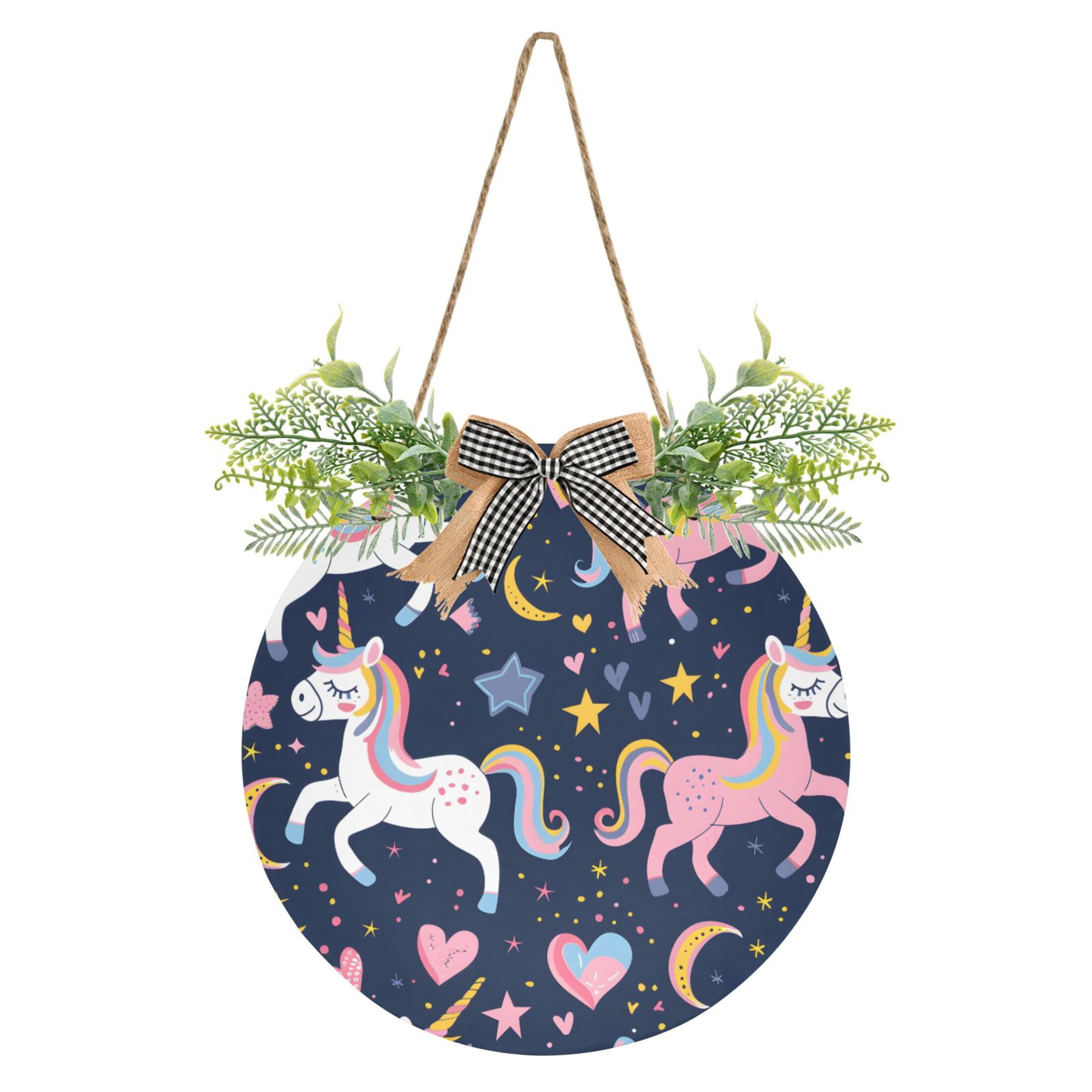 Welcome Door Sign Cartoon Unicorn and Star 11.8" Round Front Entrance ...