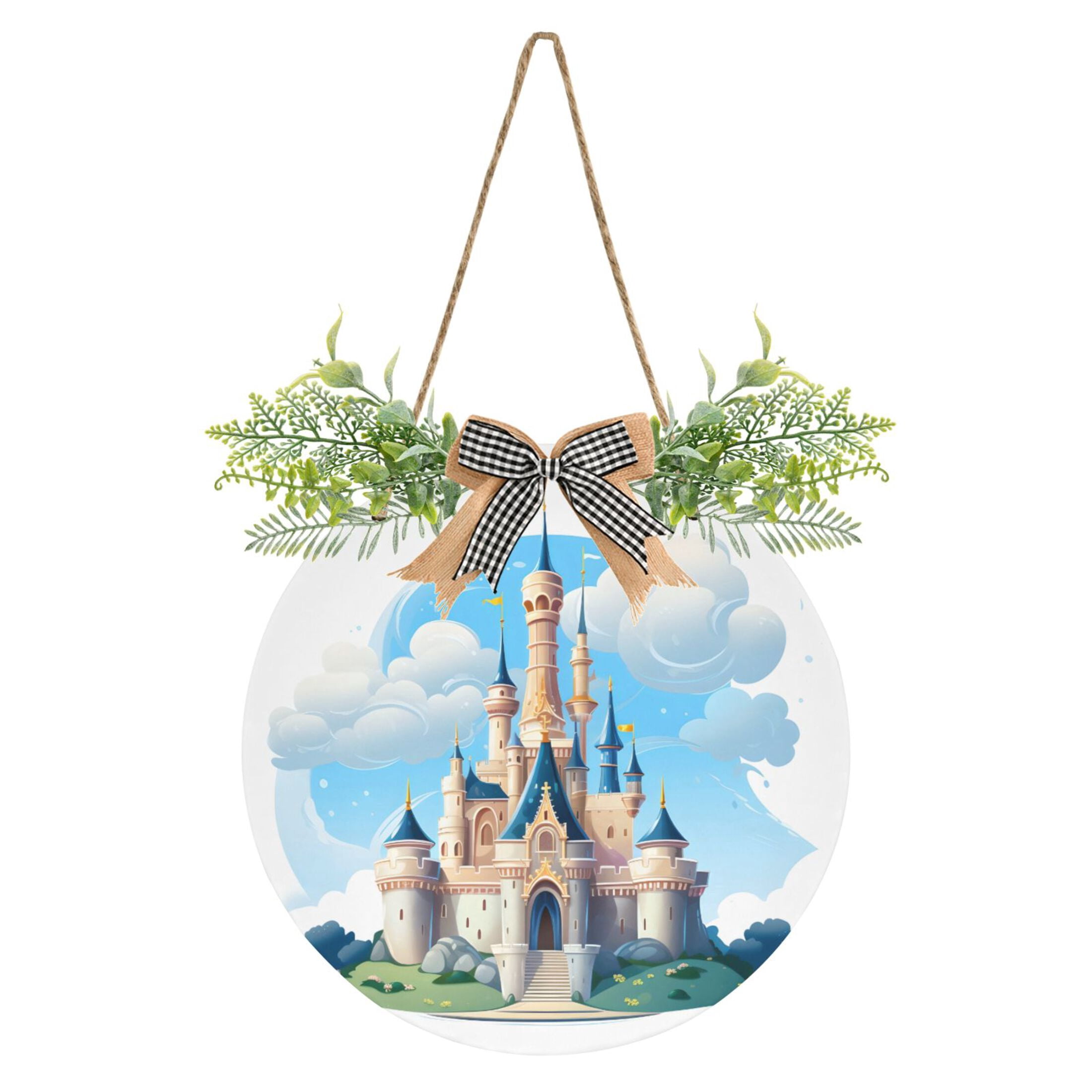 Welcome Door Sign Castle on Blue 11.8" Round Front Entrance Hanging ...