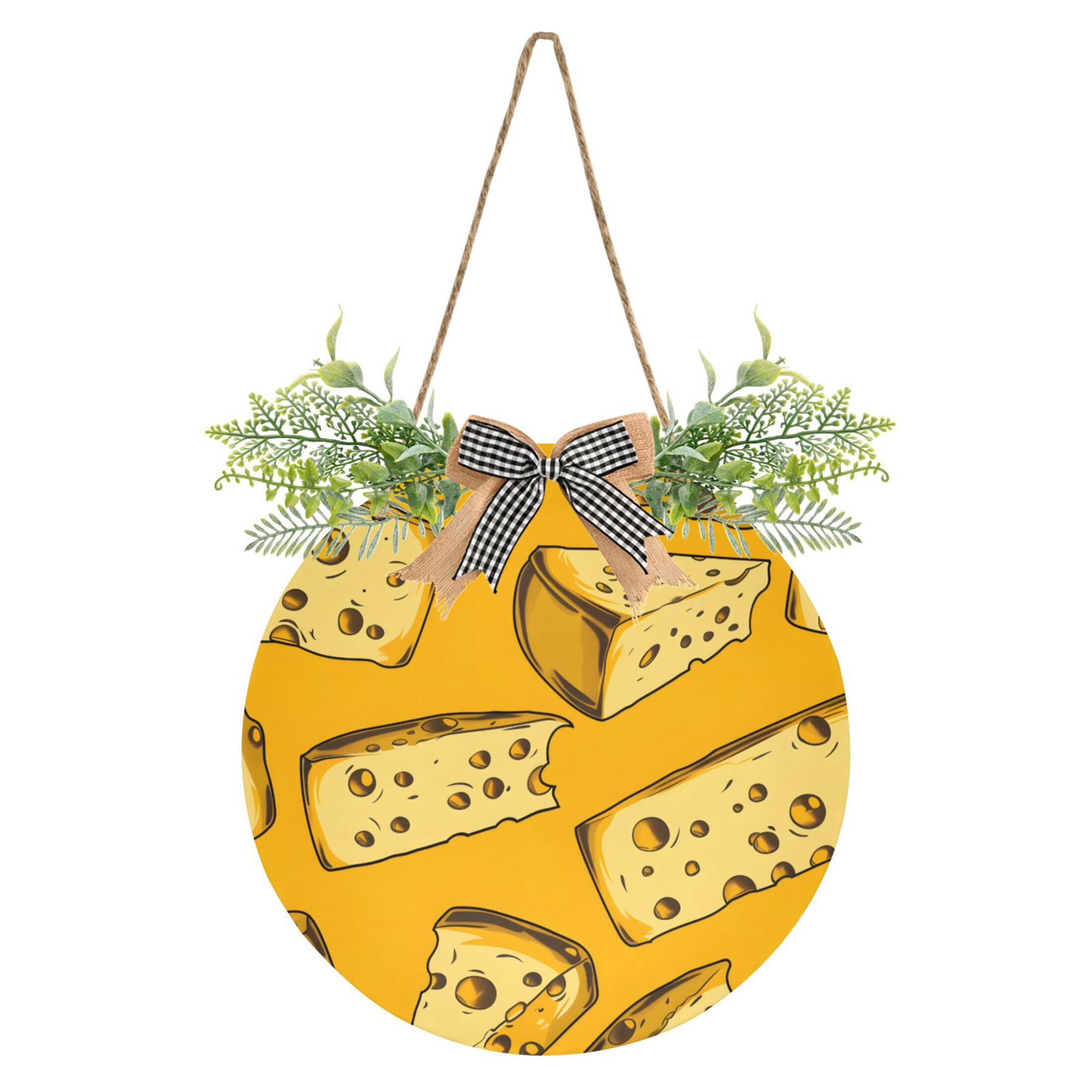 Welcome Door Sign Cheese 11.8" Round Front Entrance Hanging Sign with ...