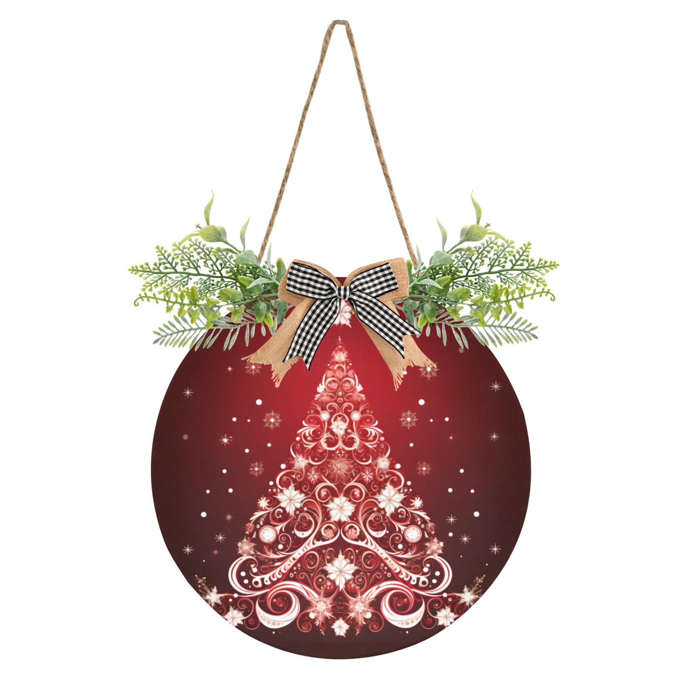 Welcome Door Sign Christmas Tree 11.8" Round Front Entrance Hanging ...
