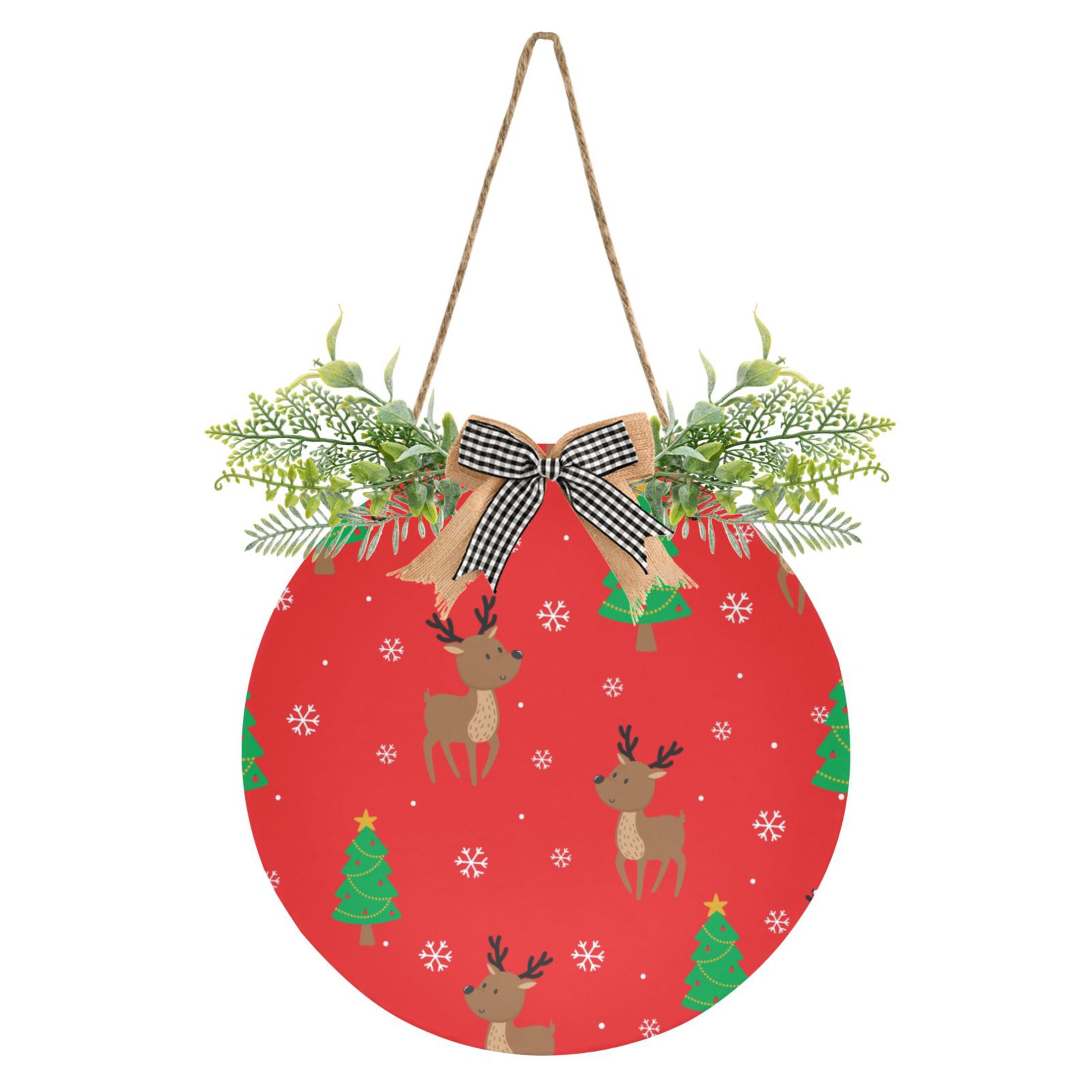 Welcome Door Sign Christmas Tree with Reindeer 11.8" Round Front ...