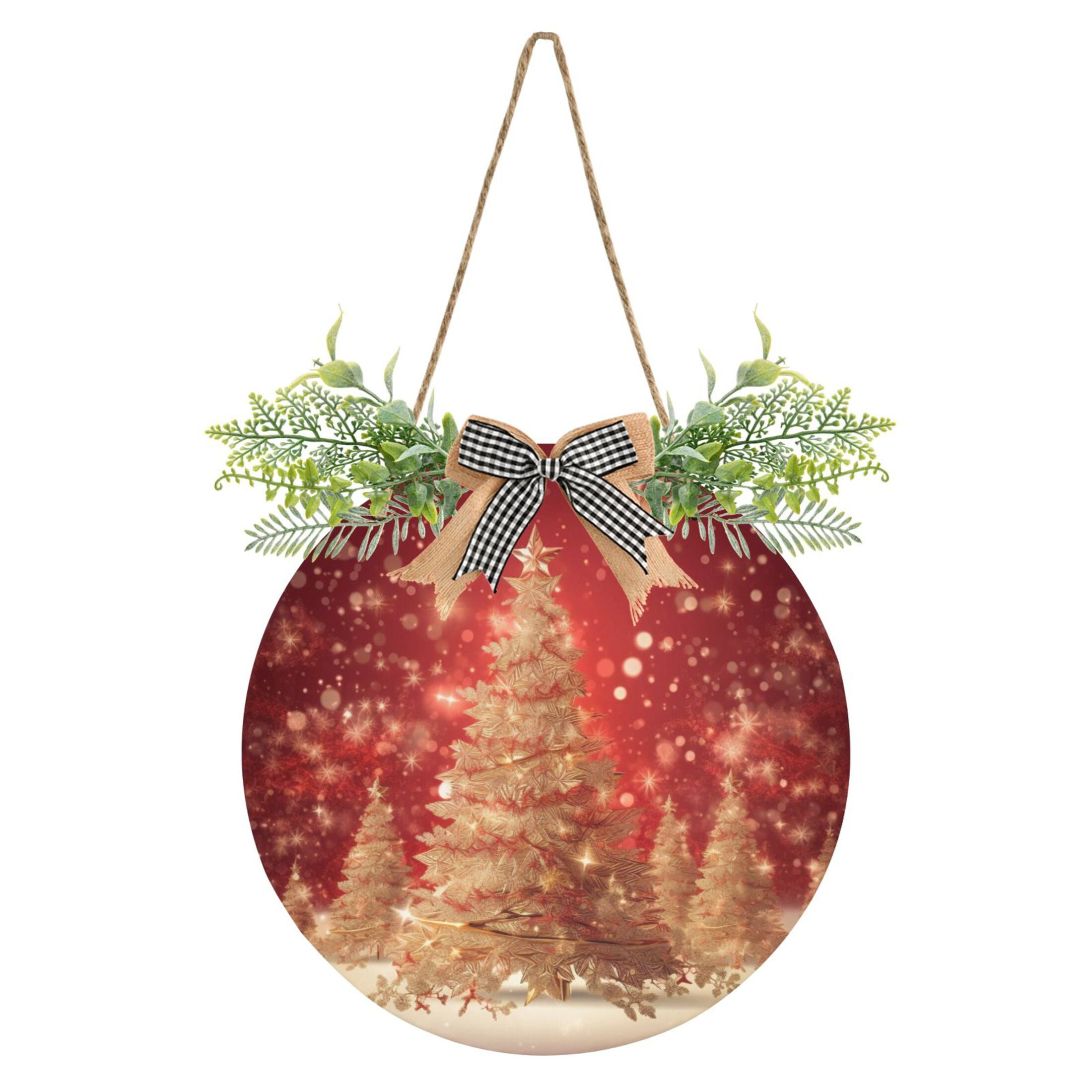 Welcome Door Sign Christmas Trees 11.8" Round Front Entrance Hanging ...