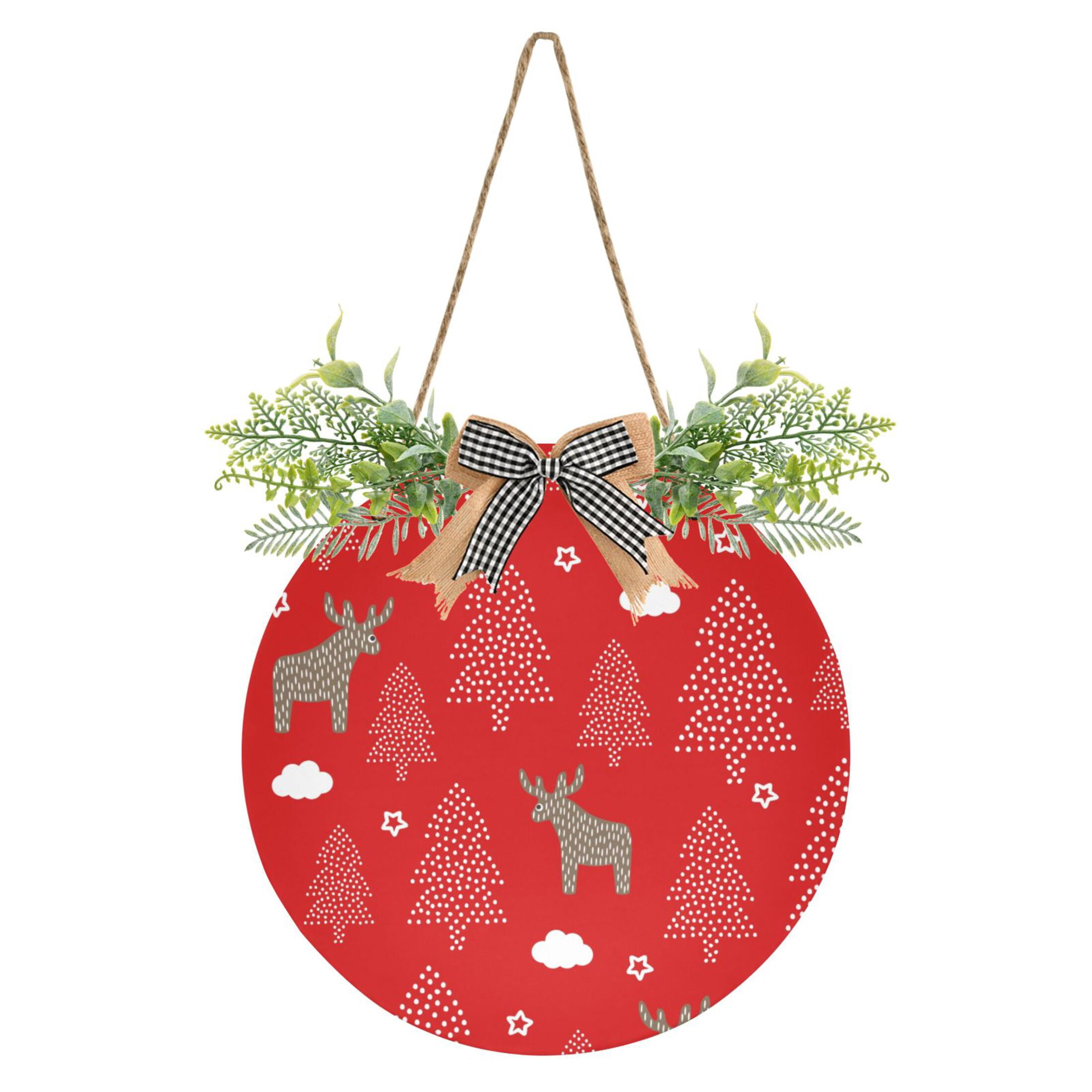 Welcome Door Sign Christmas Trees and Deers 11.8" Round Front Entrance ...