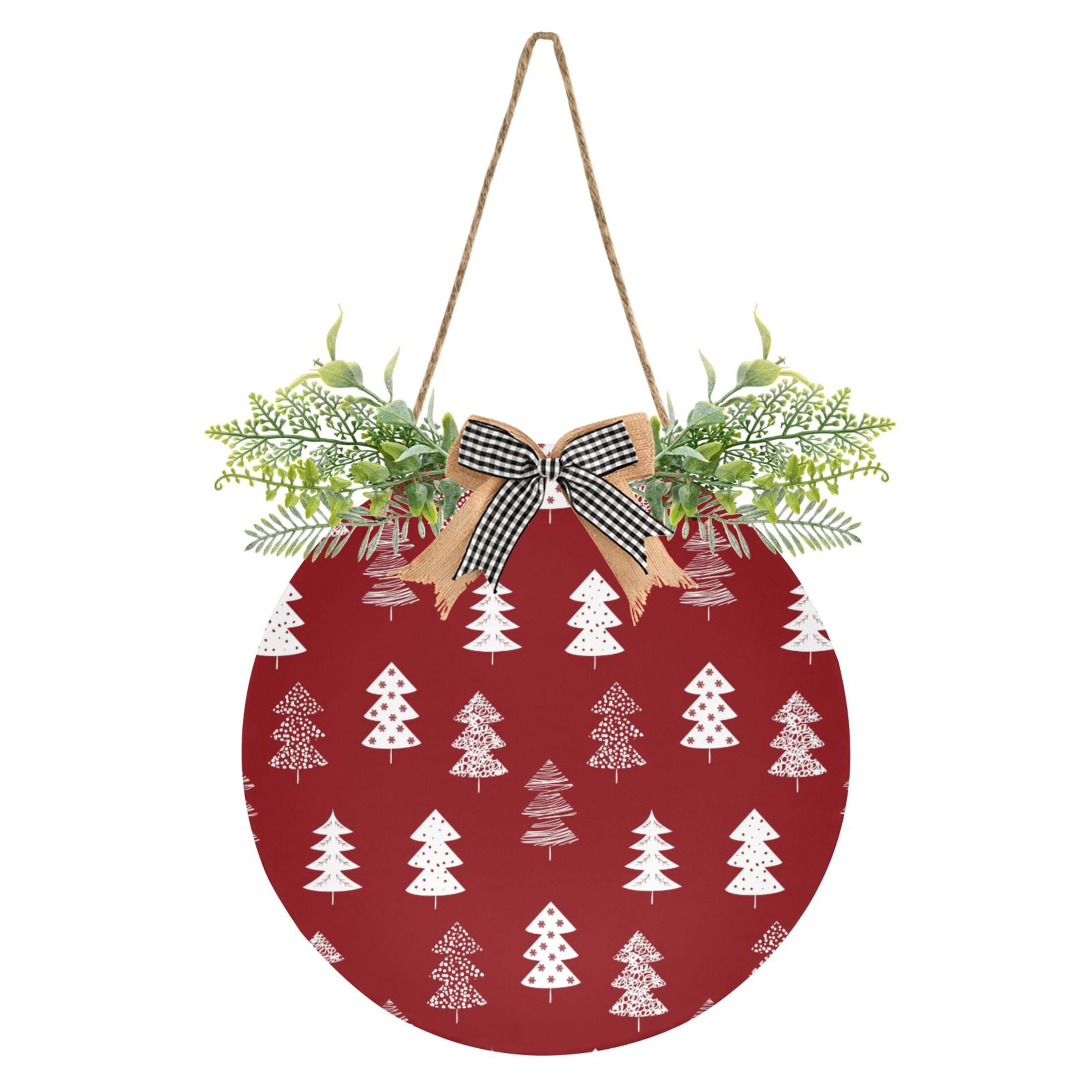 Welcome Door Sign Christmas White Tree 11.8" Round Front Entrance ...
